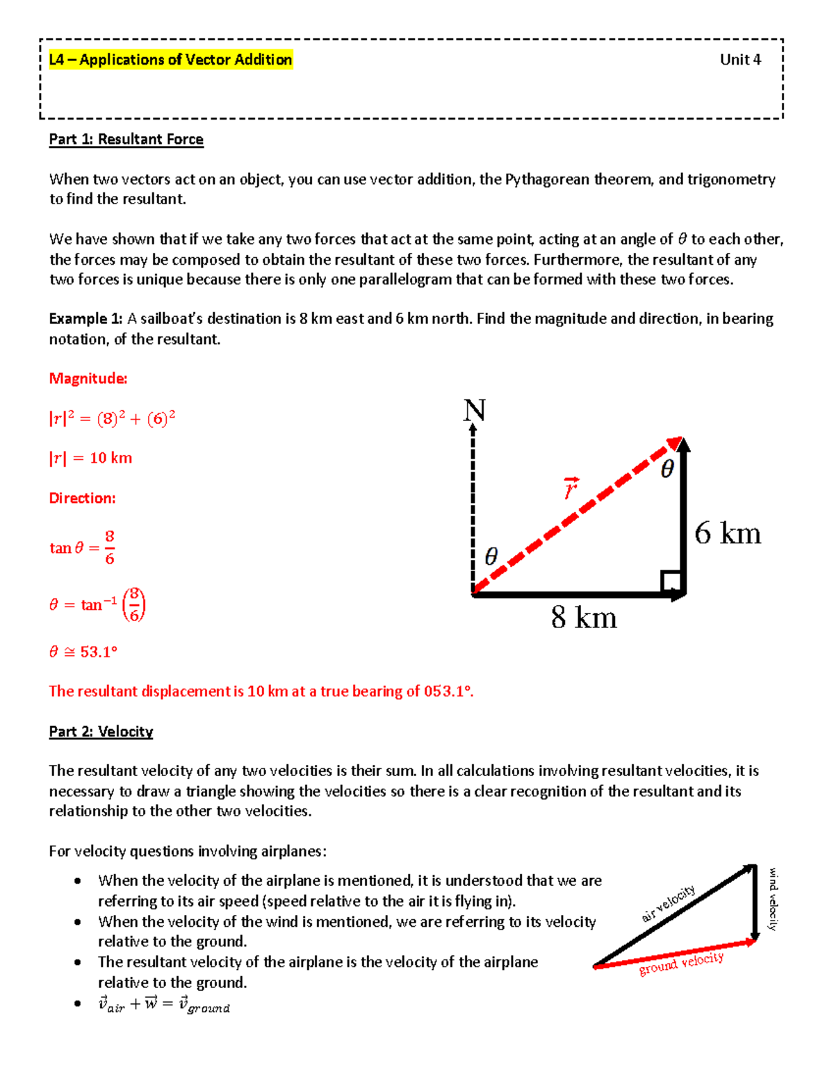 L4 force velocity tension - 8 km 6 km N r L4 – Applications of Vector ...