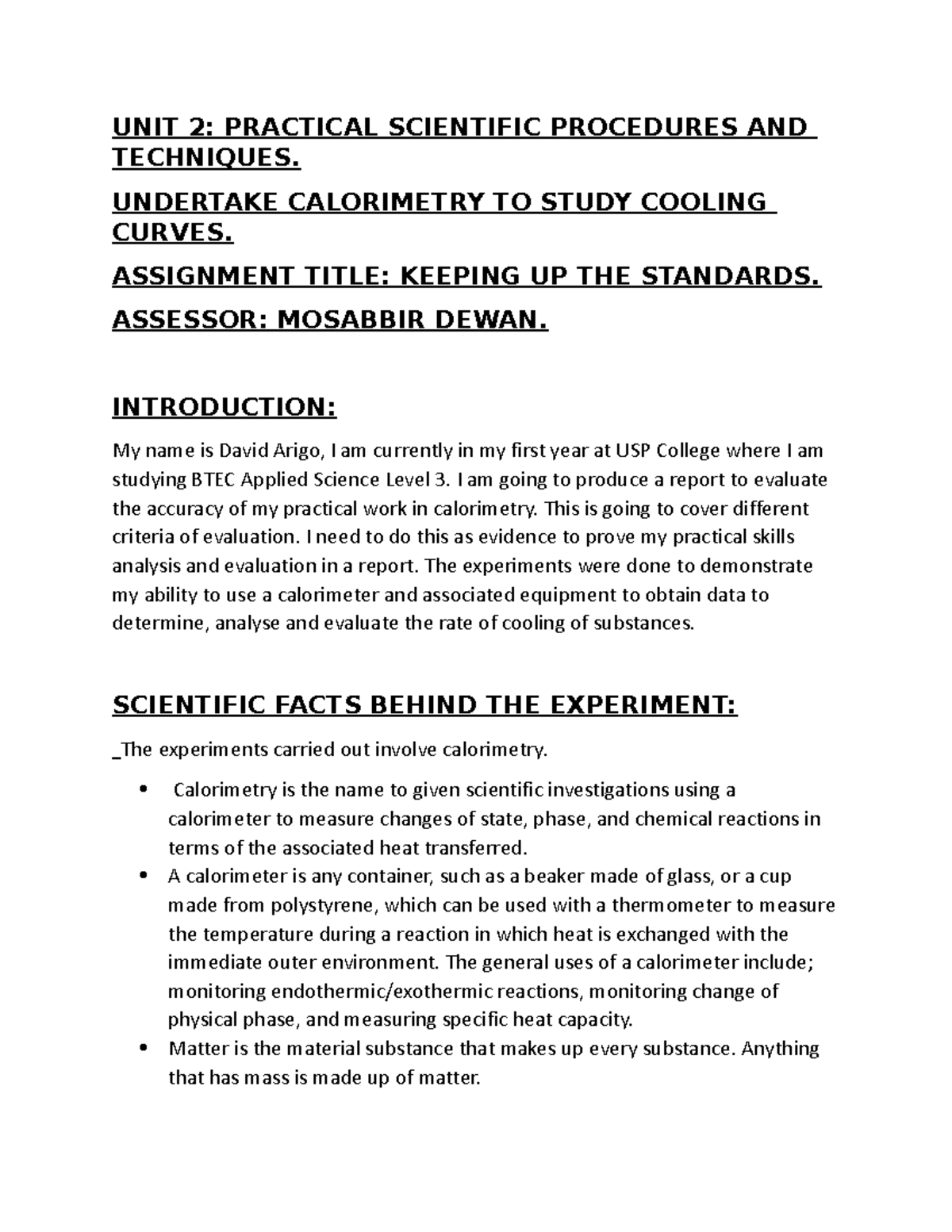 UNIT 2 LAB Cooling Curves - Complete - UNIT 2: PRACTICAL SCIENTIFIC PROCEDURES AND TECHNIQUES ...