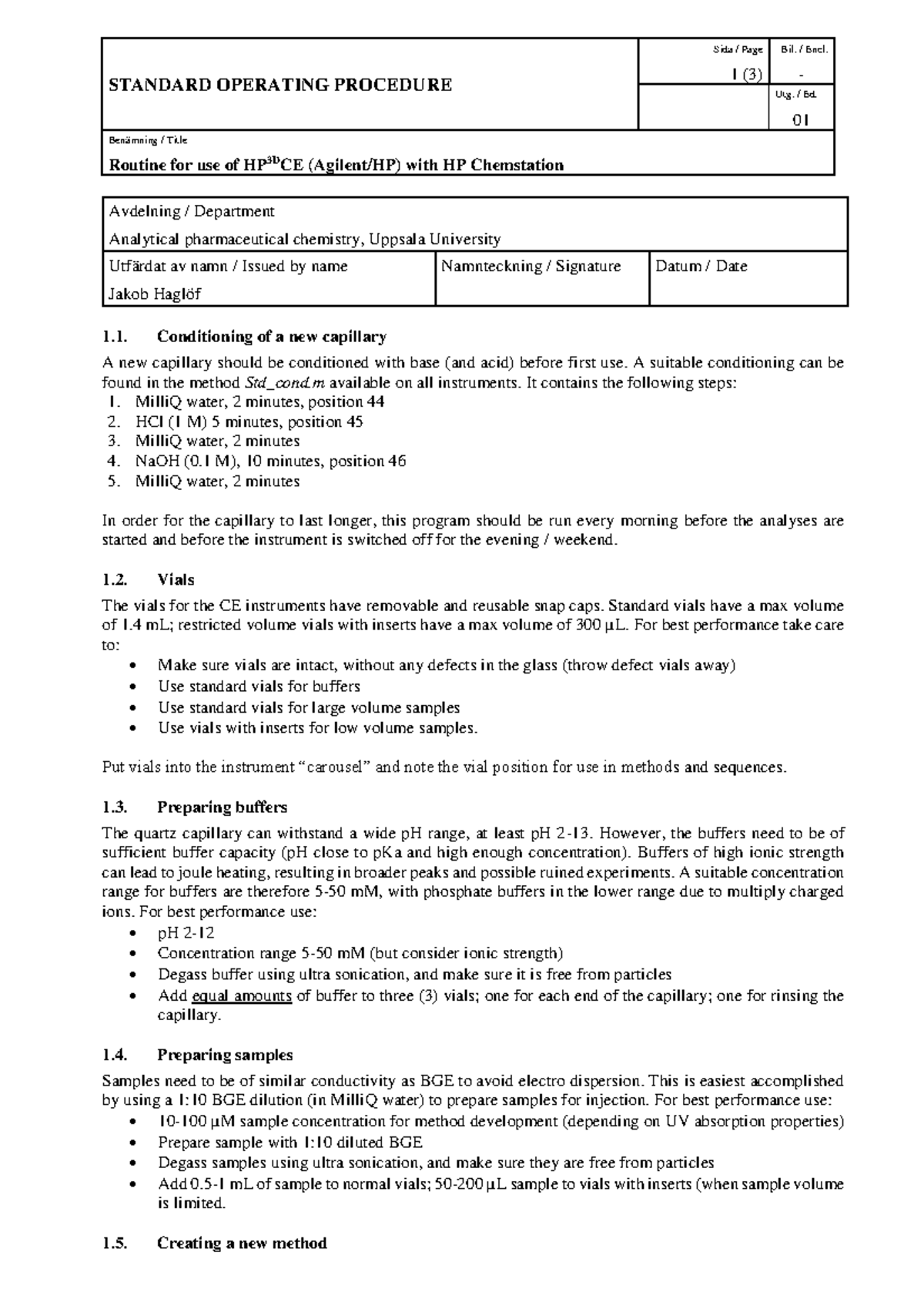 SOP CE-UV - övningsmaterial - STANDARD OPERATING PROCEDURE Sida / Page ...