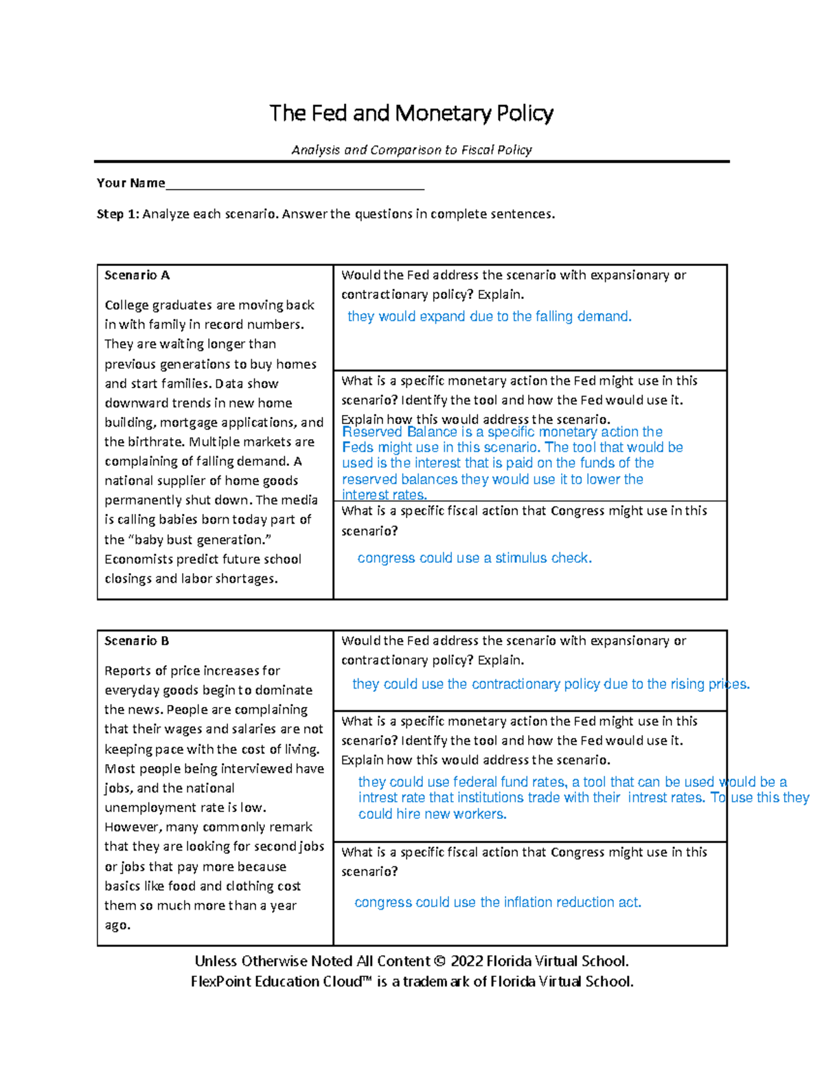 Fed and monetary policy assignment template - Unless Otherwise Noted ...