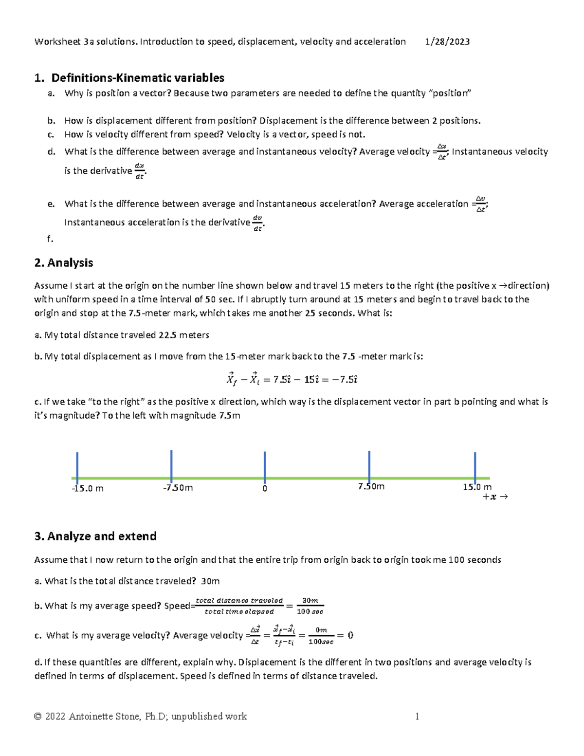 Worksheet #3a Introduction to speed, displacement, velocity and ...