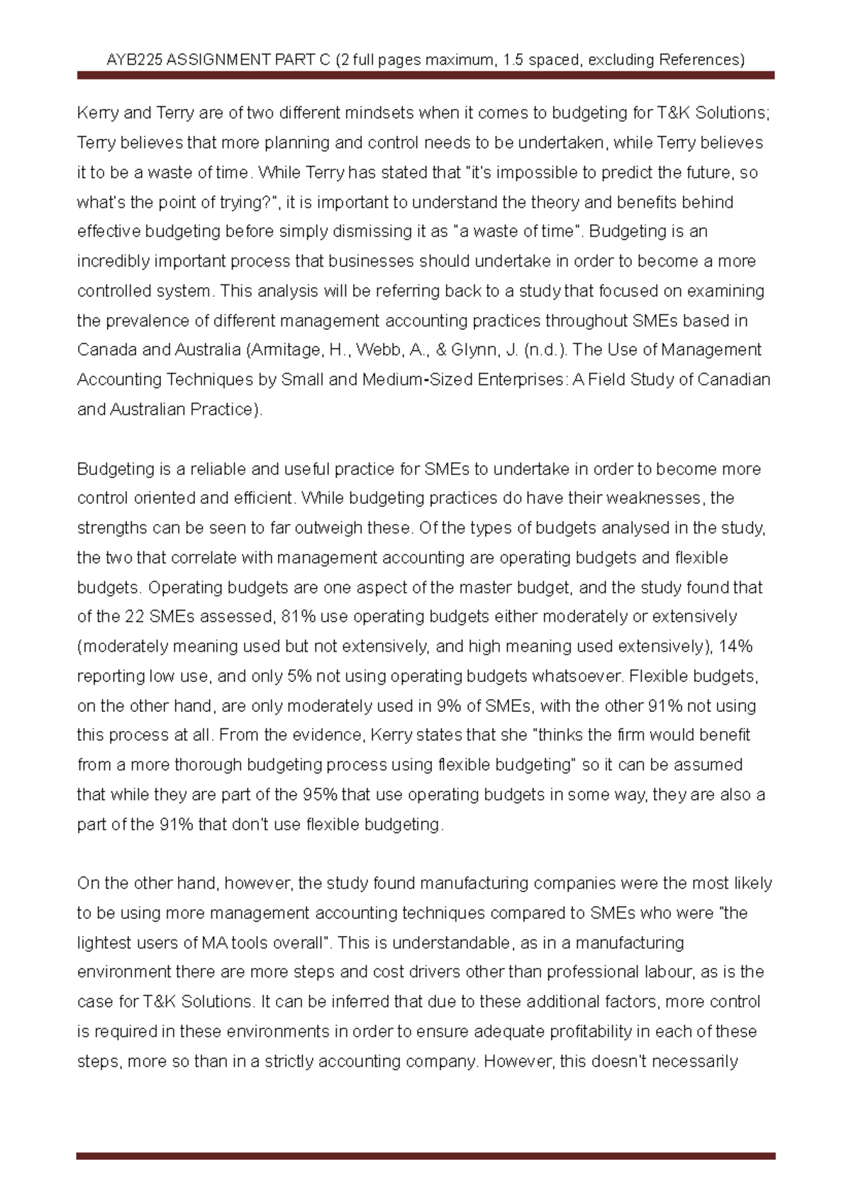 AYB225 Case Study - Pro-forma Discussion Part C - AYB225 ASSIGNMENT ...