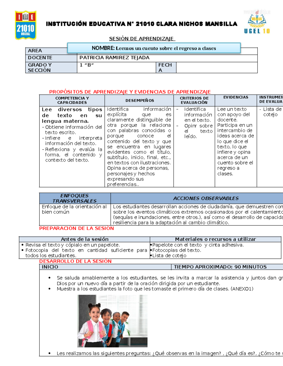 Sesión -Leemos un cuento sobre el regreso a clases - INSTITUCIÓN ...