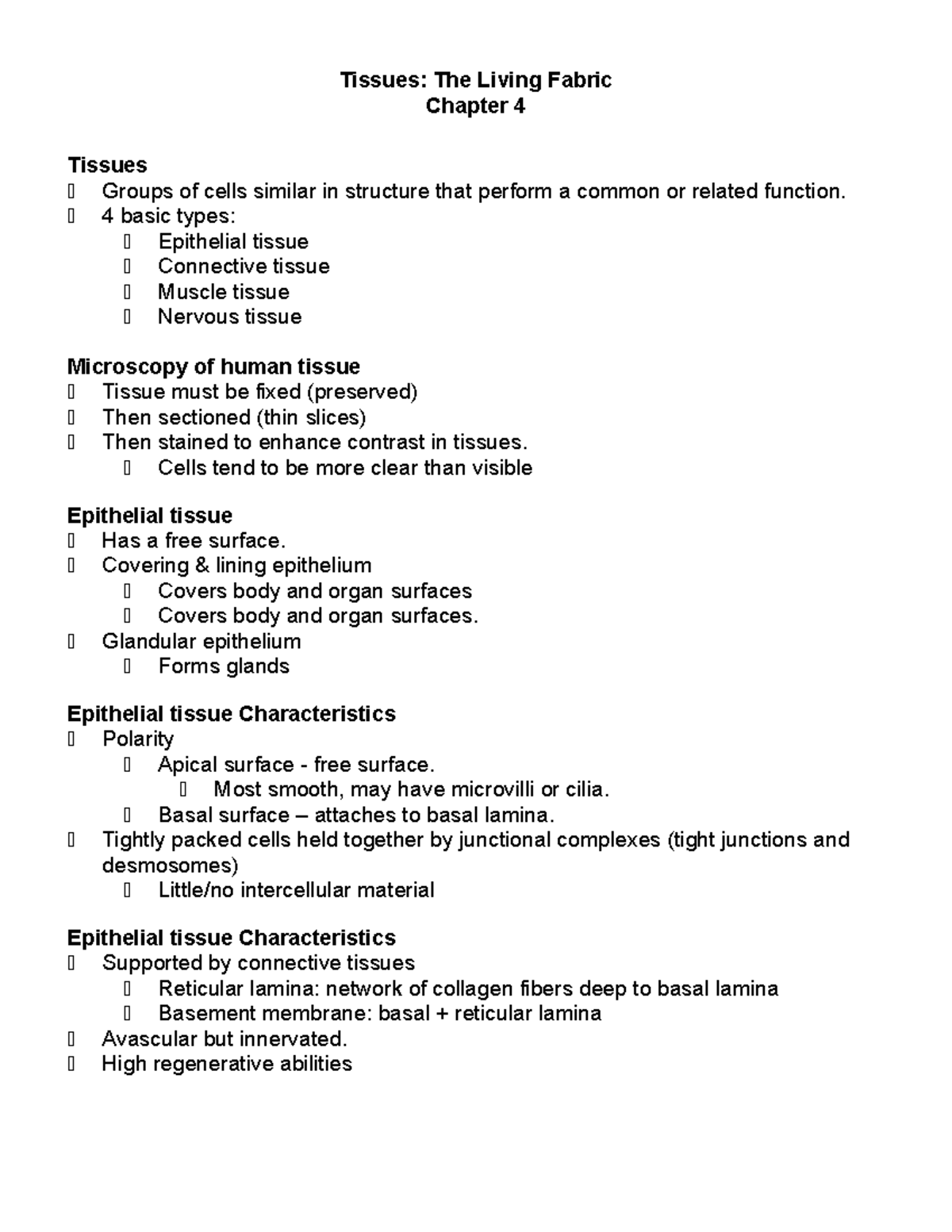 Chapter 4 Tissues - W/ Prof. Miller - Tissues: The Living Fabric ...