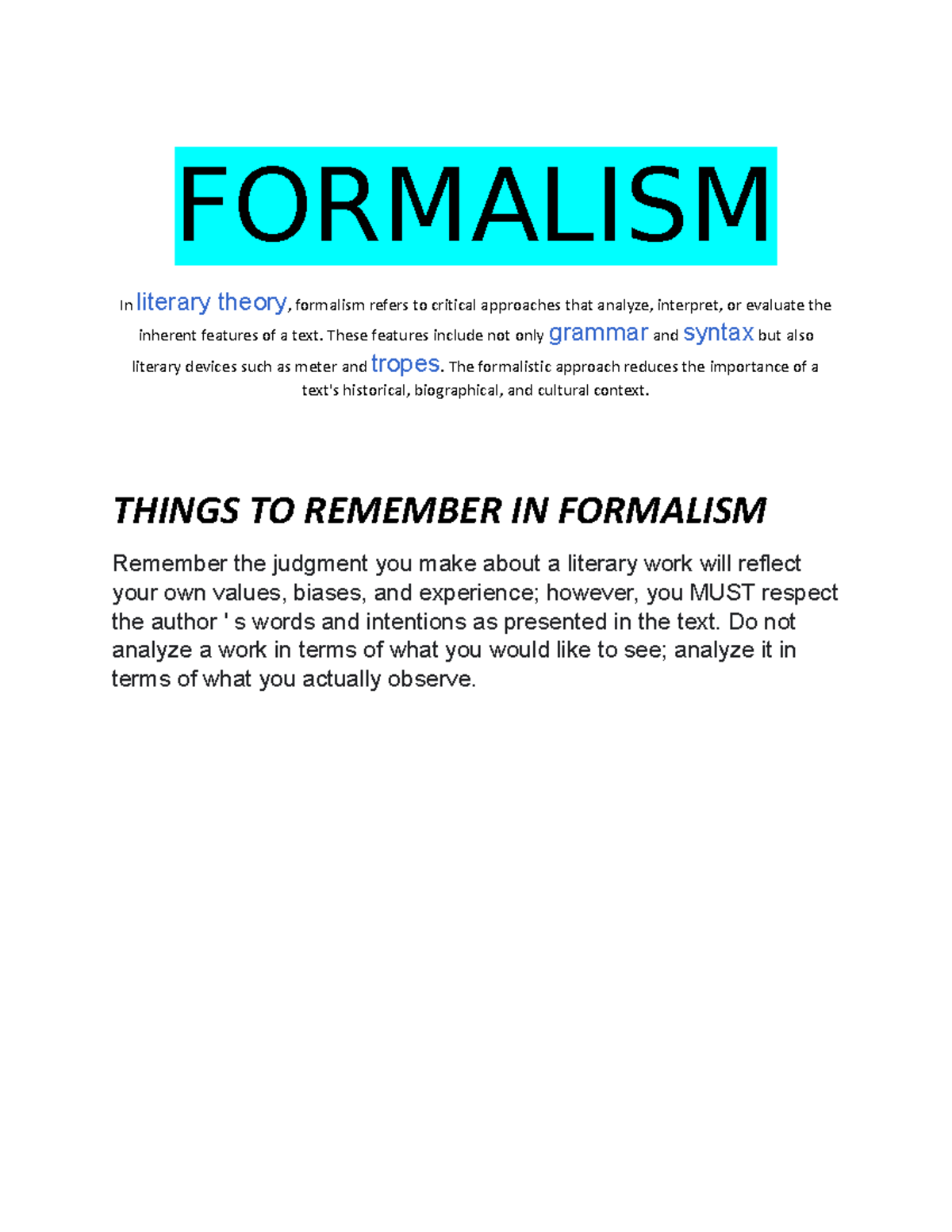 Mikiker - for school porpuses only - FORMALISM In literary theory ...