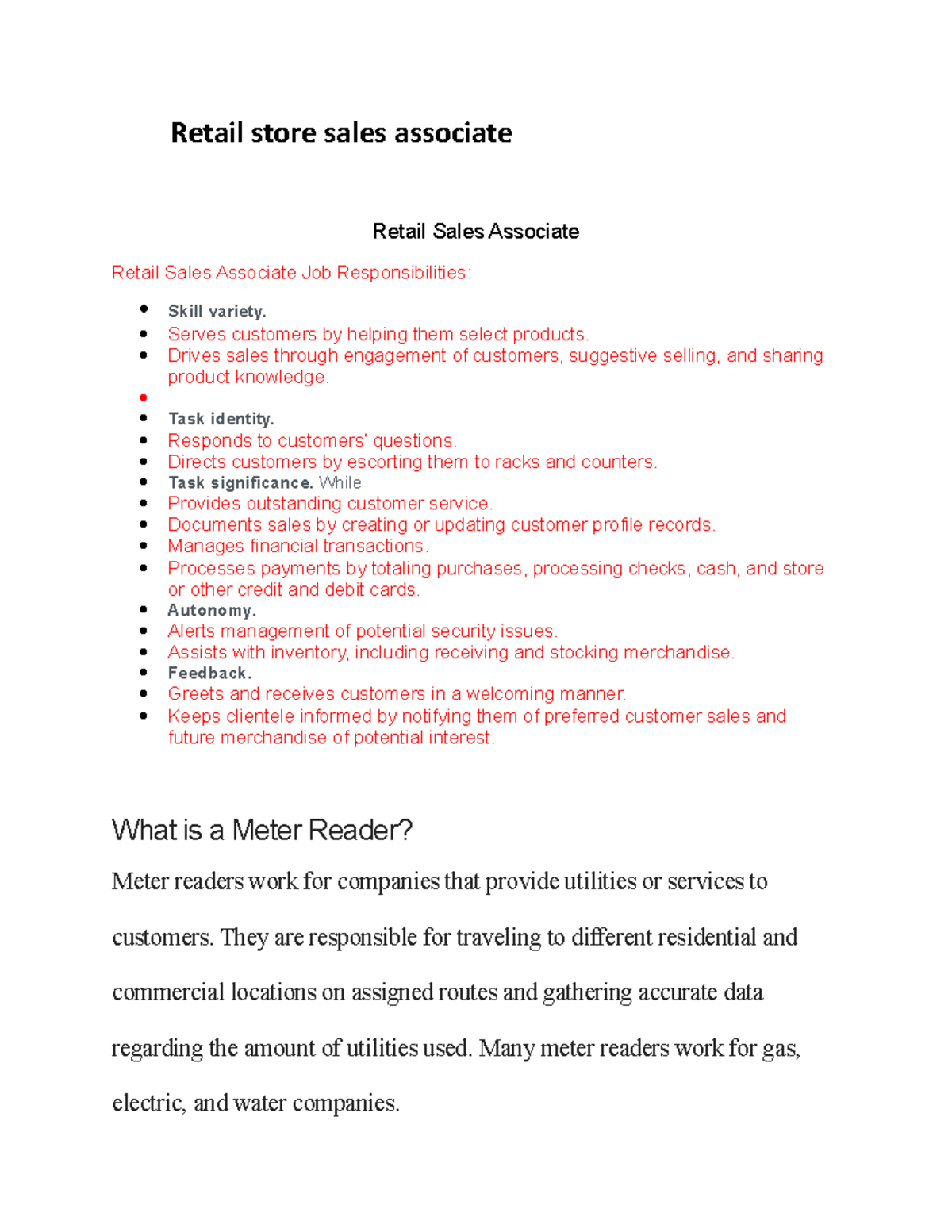 Retail store sales associate - Retail store sales associate Retail ...