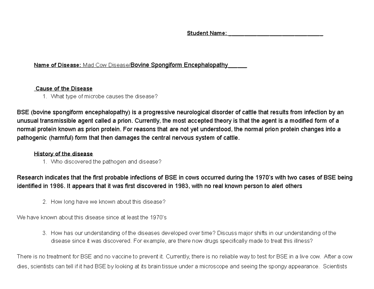 Copy of Infectious Disease Handout Complete - Student Name