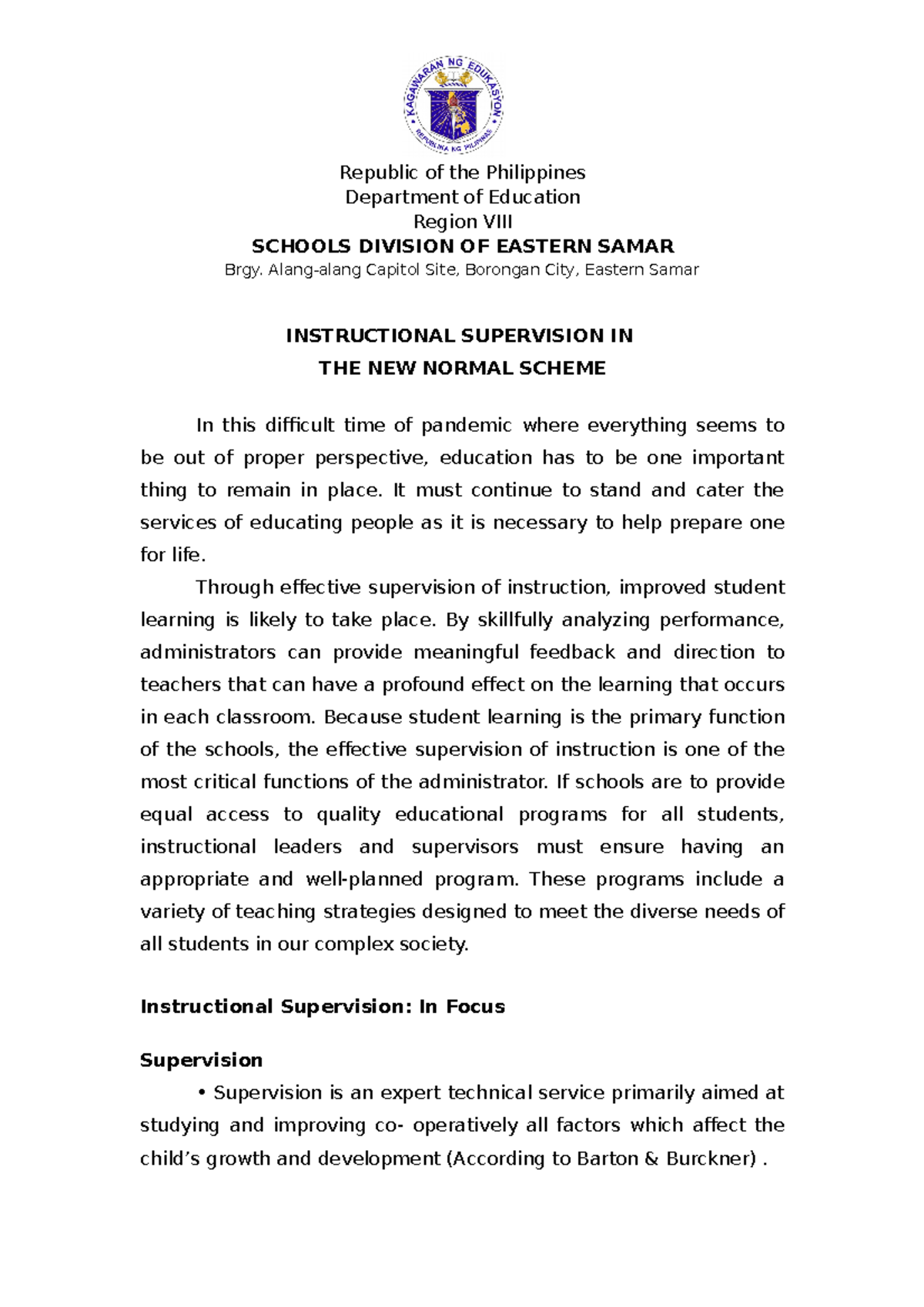 Session 1 Instructional Supervision - Republic of the Philippines ...