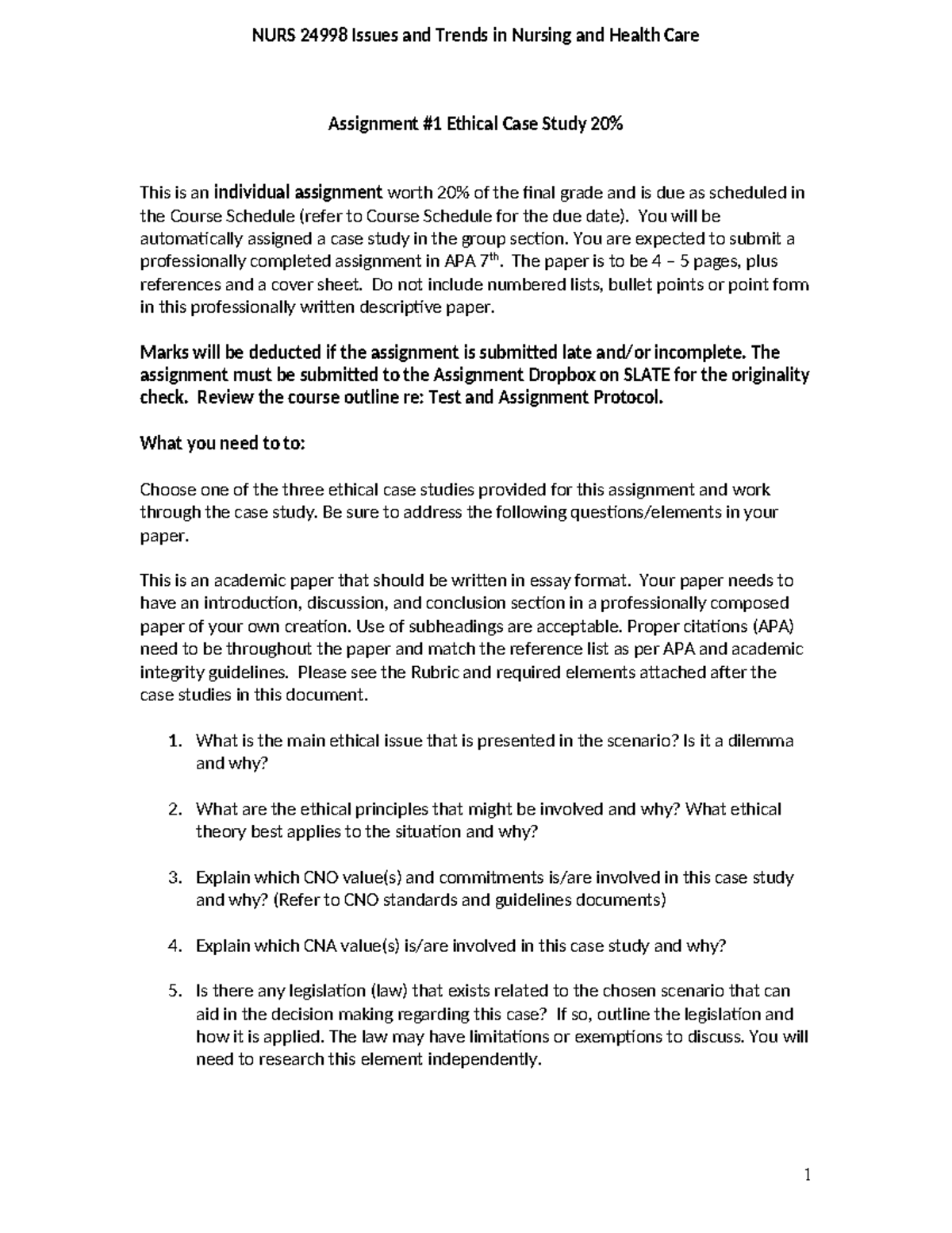 Assignment 1-Ethical Case Study Assignment Instructions and Rubric 2023 ...