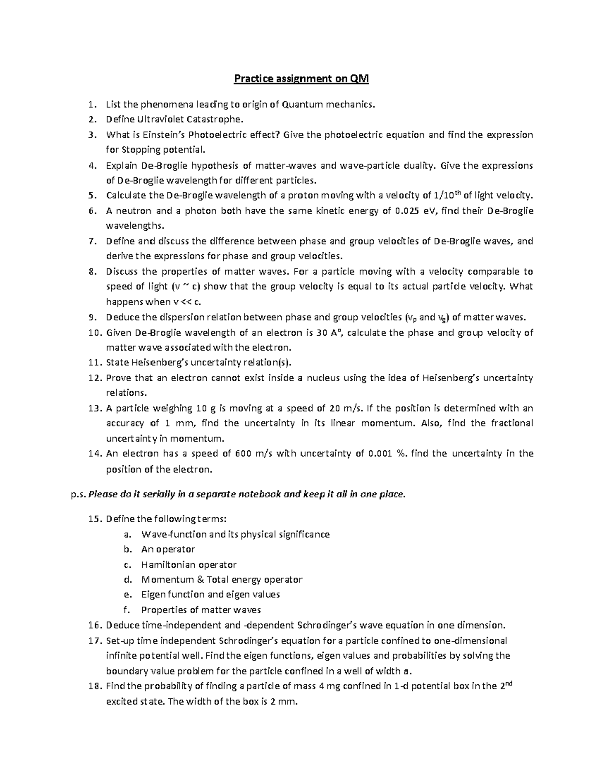 Quantum mechanics - Lecture notes 2 - Practice assignment on QM List ...