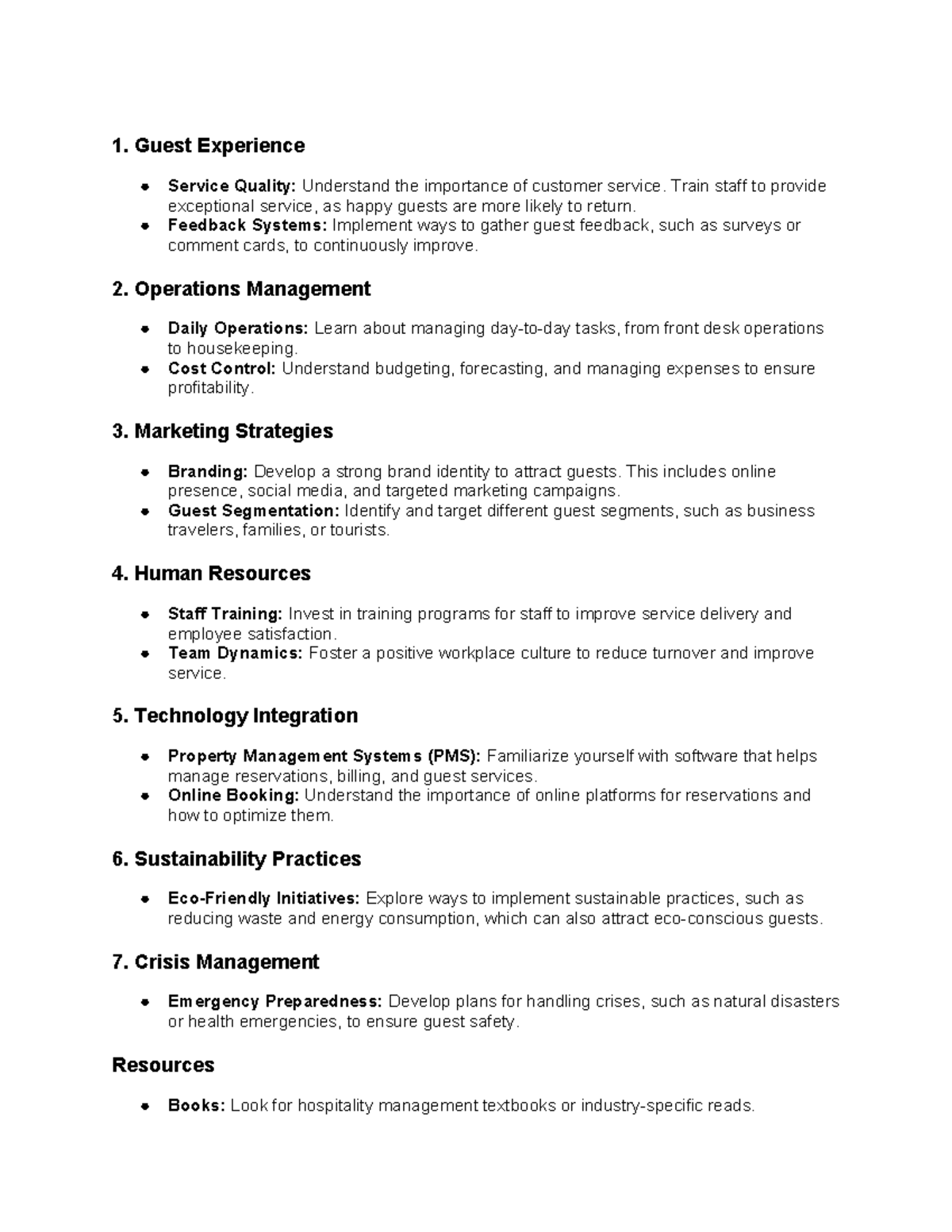 Untitled document - Overview of the Hospitality Management - 1. Guest ...