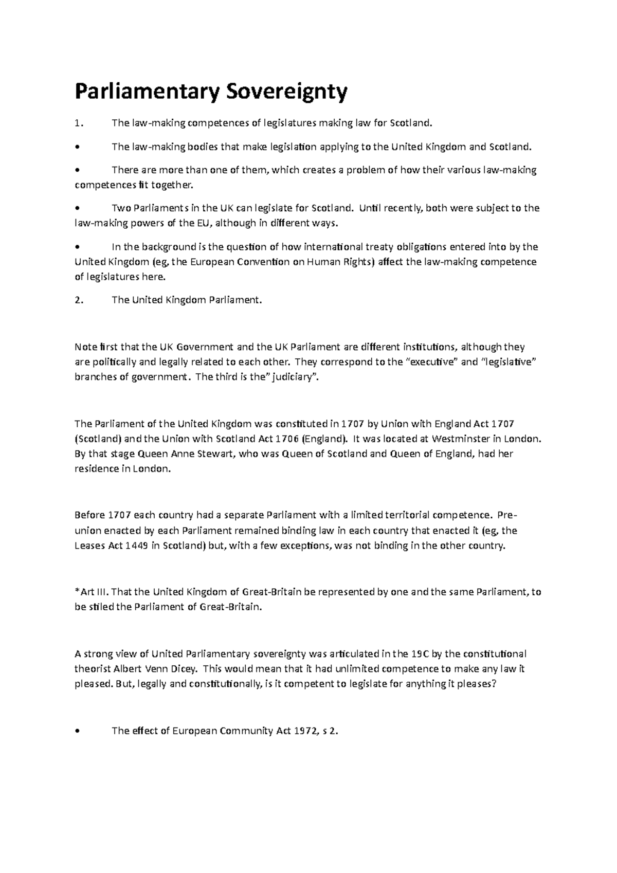 SLS Exam notes Parliamentary Sovereignty - Parliamentary Sovereignty ...