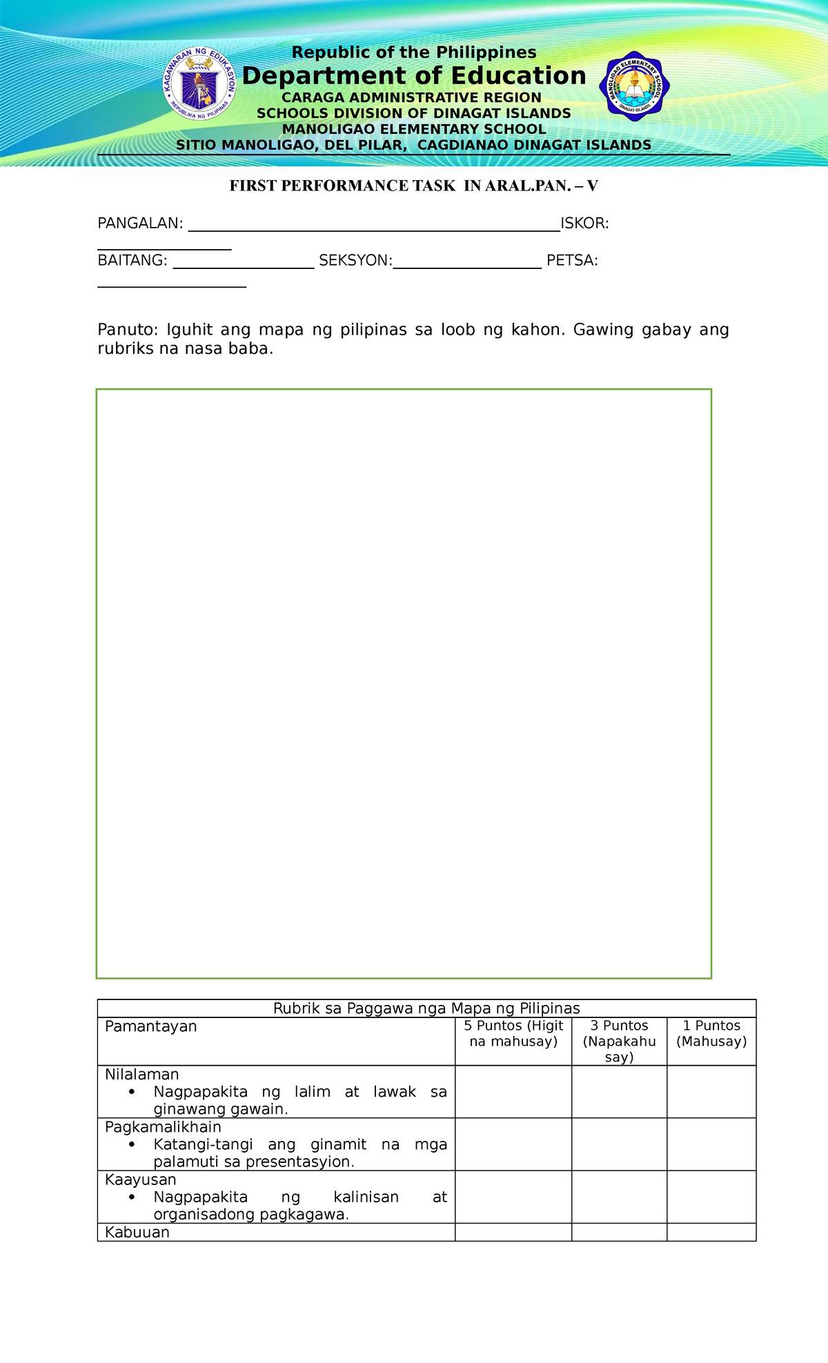 Grade 5 Performance Task in AP Modules 1-3 - Republic of the ...