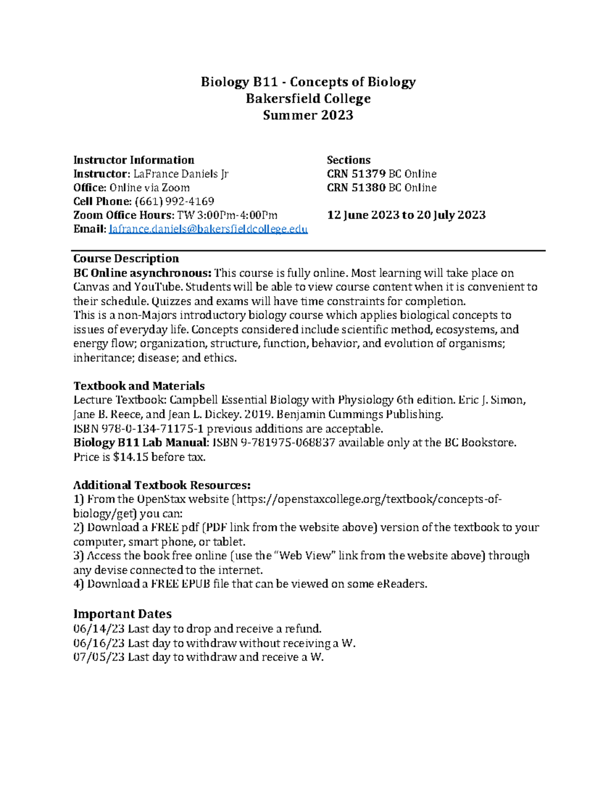 Biology B11 Concepts of Biology Bakersfield College Summer 2023 - Studocu