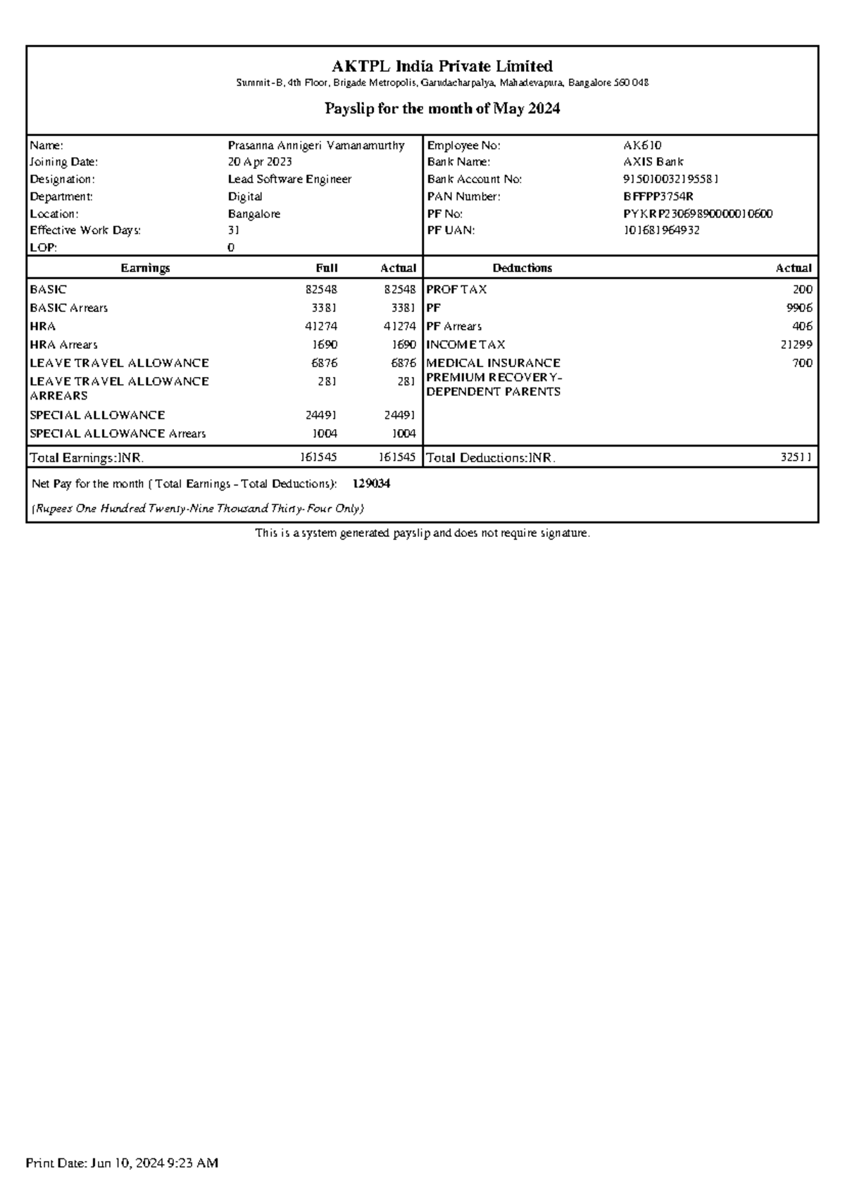 Payslip May 2024 - pdsf dvsv dvfs - Print Date: Jun 10, 2024 9:23 AM ...