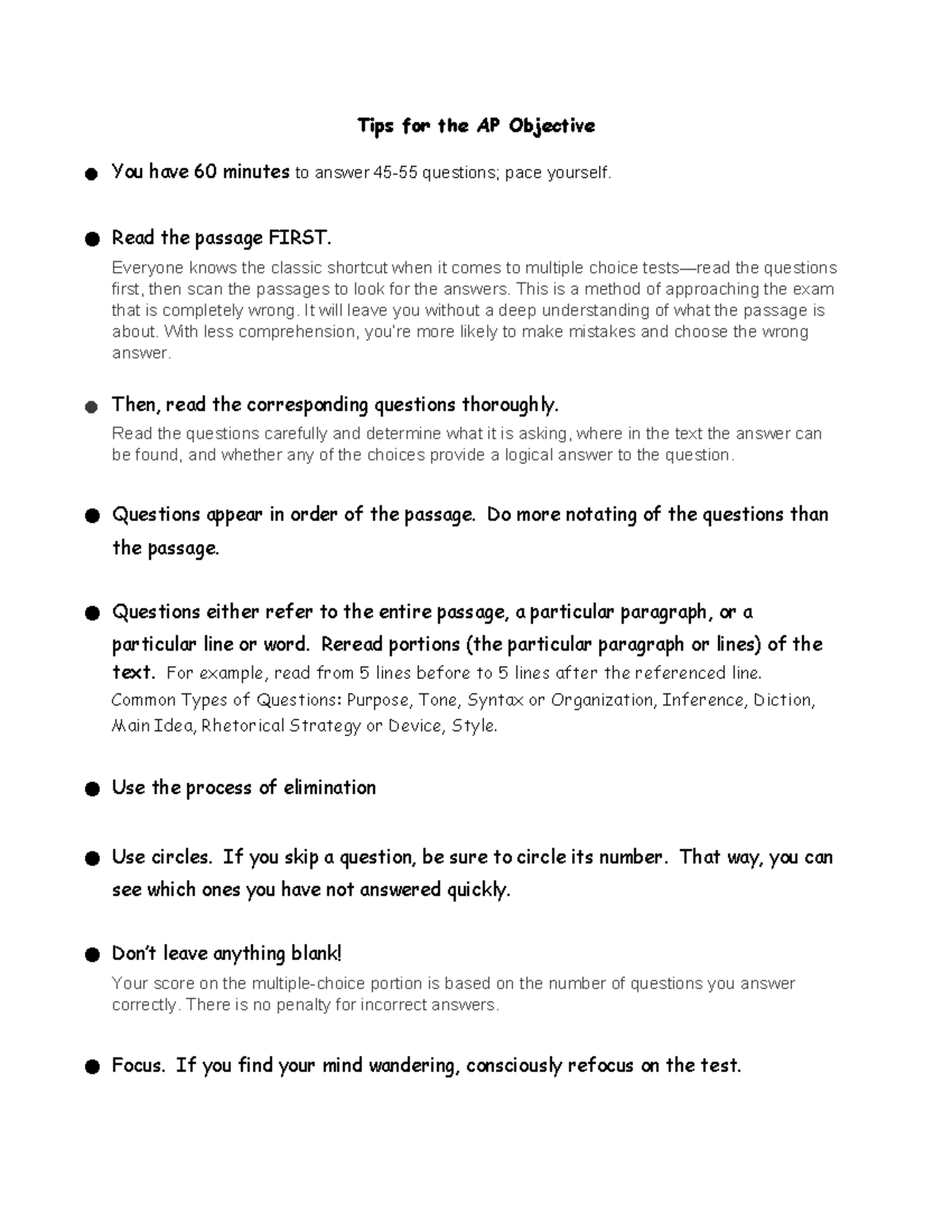 Tips+for+the+AP+Objective - Tips for the AP Objective You have 60 ...