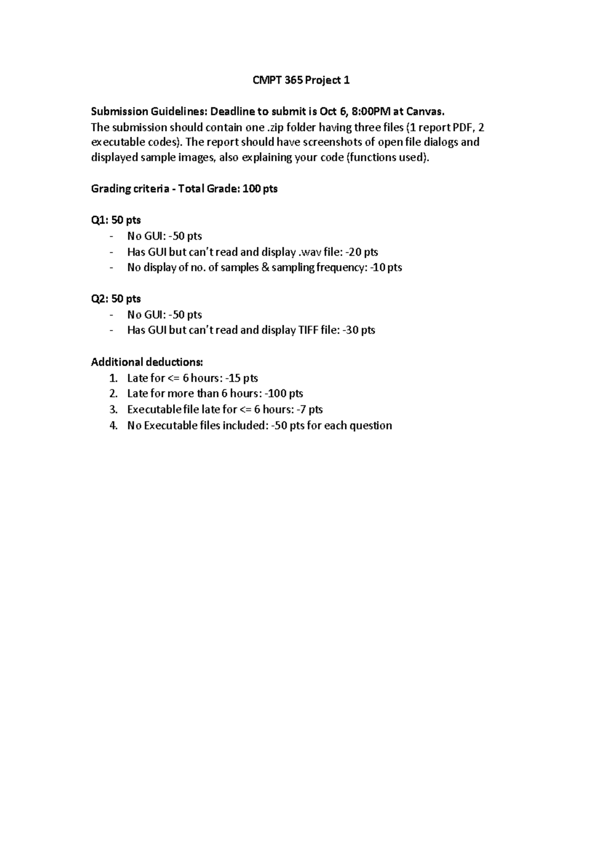 Project 1-guidelines - guidelines for A1 - CMPT 365 Project 1 ...