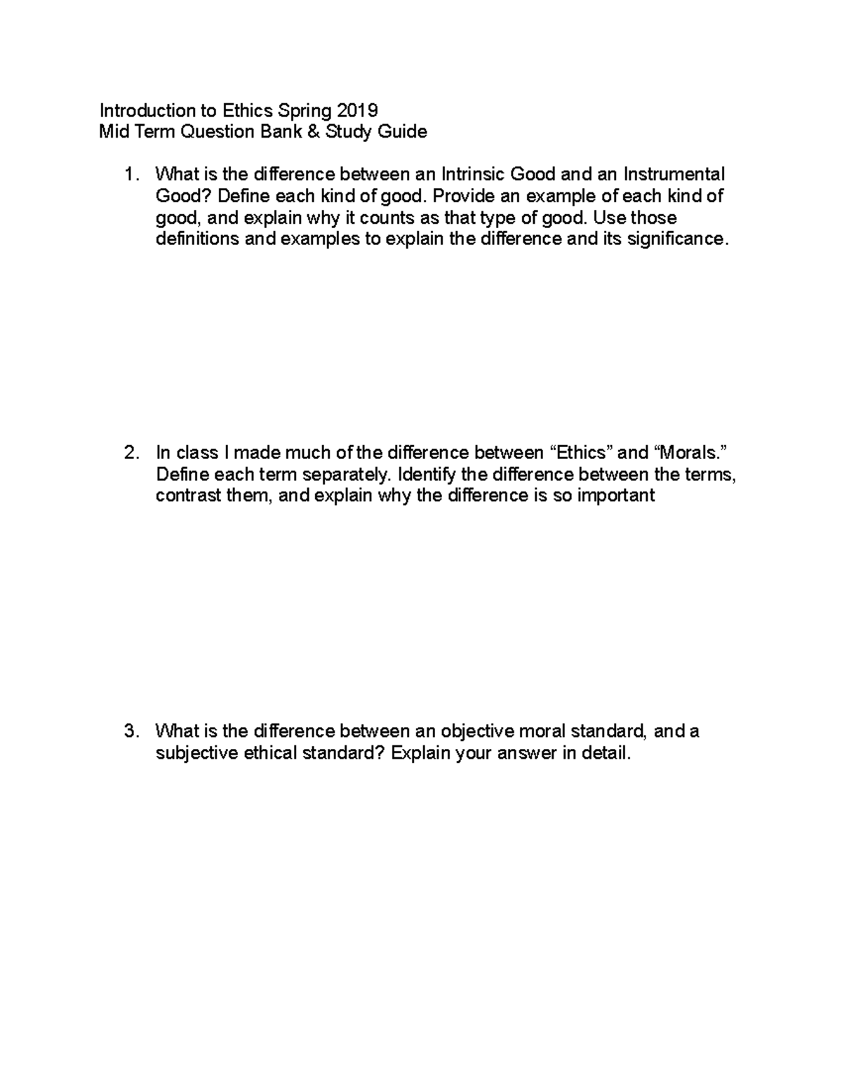 Midterm Review Ethics - Good study guide - Introduction to Ethics ...