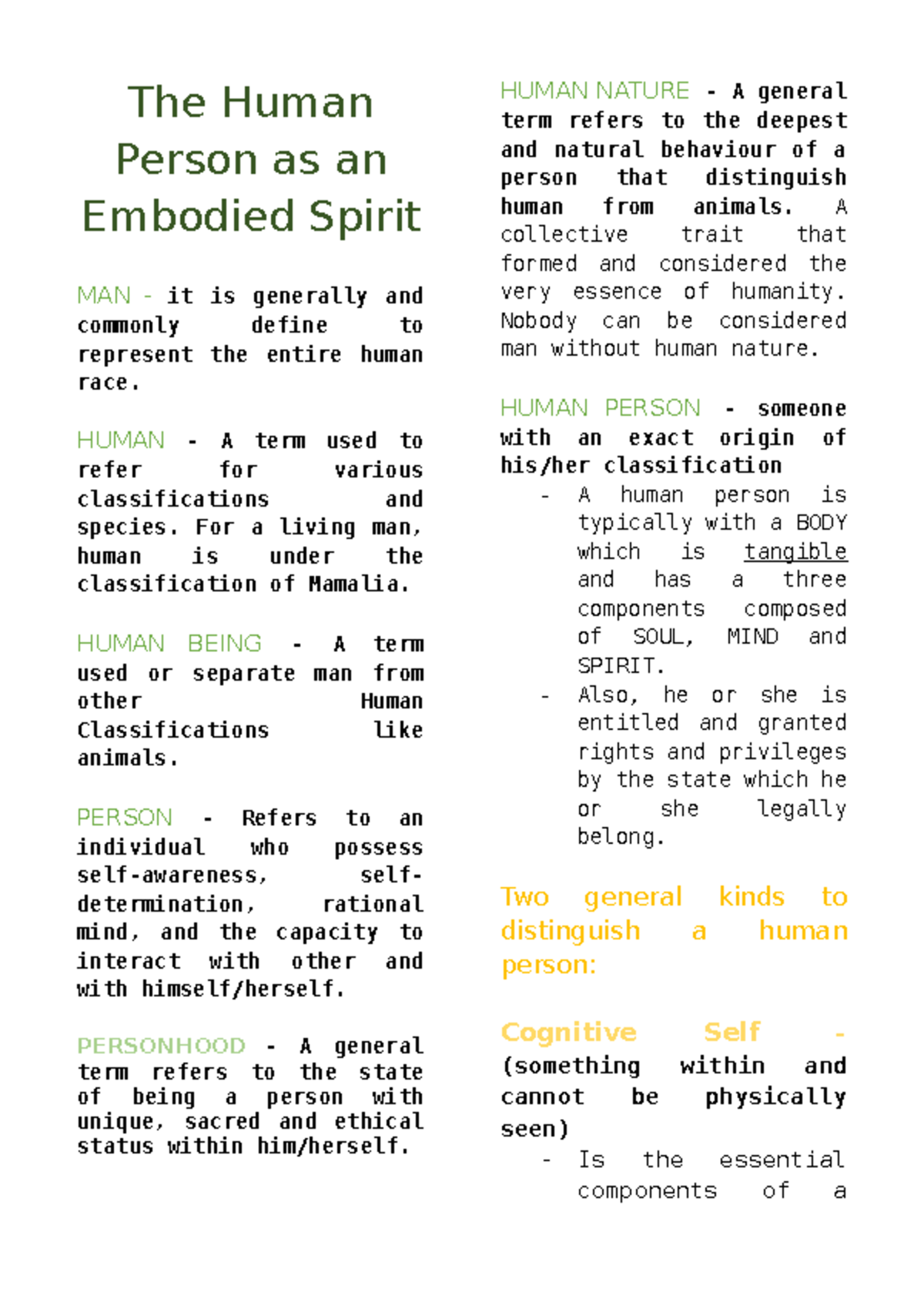 The Human Person as an Embodied Spirit - The Human Person as an ...