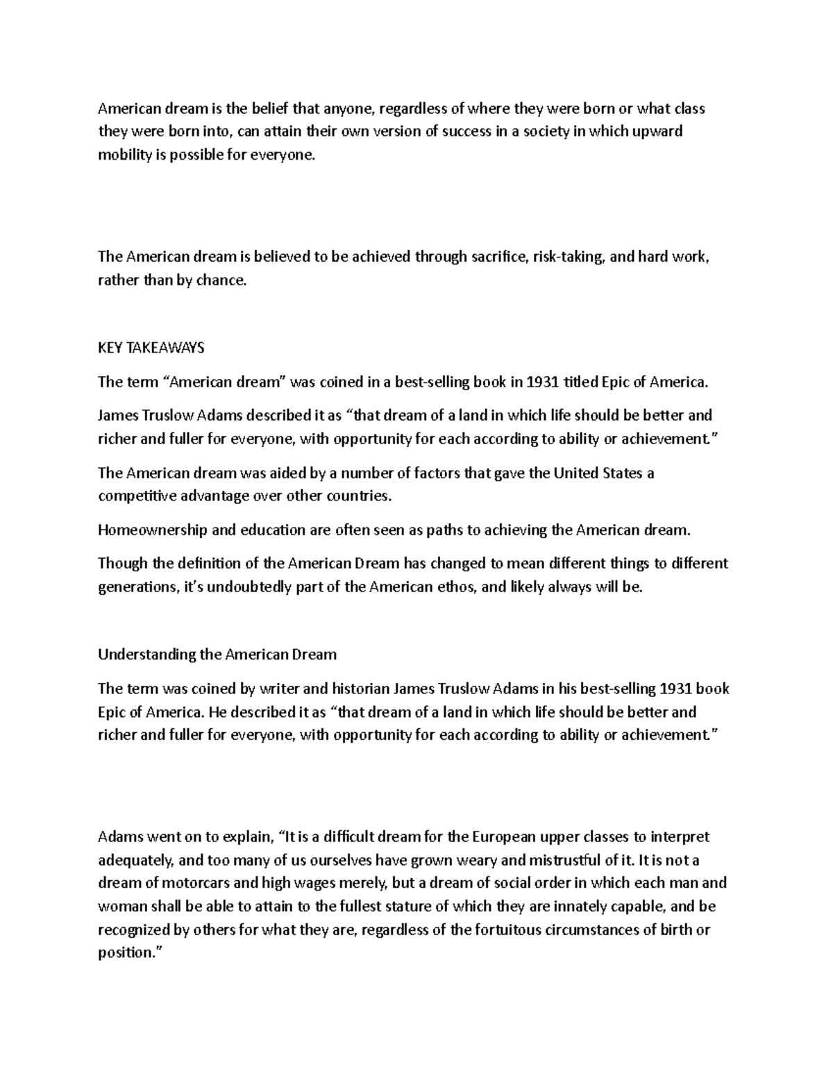 American Dream - The American dream is believed to be achieved through ...