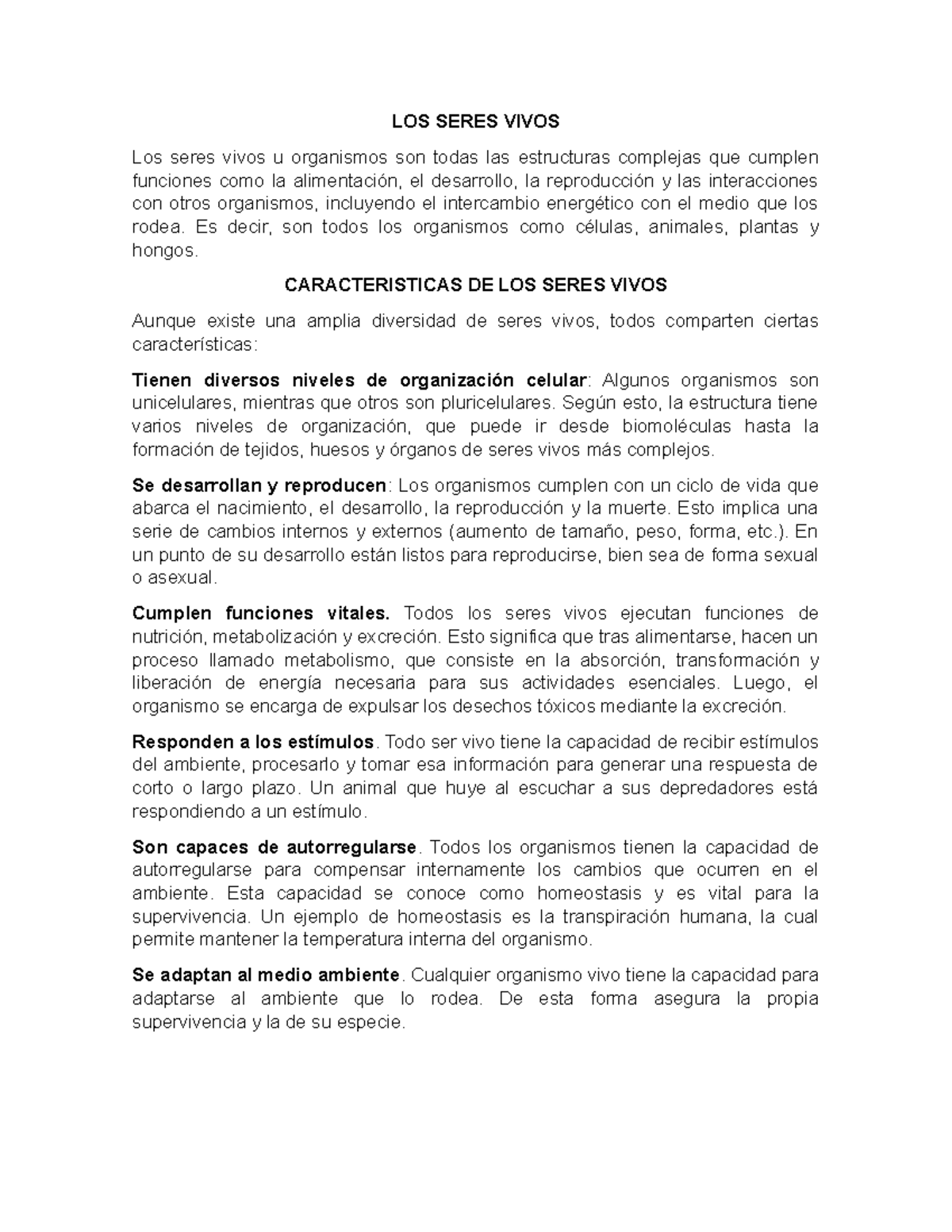 LOS Seres Vivos - LOS SERES VIVOS Los seres vivos u organismos son ...