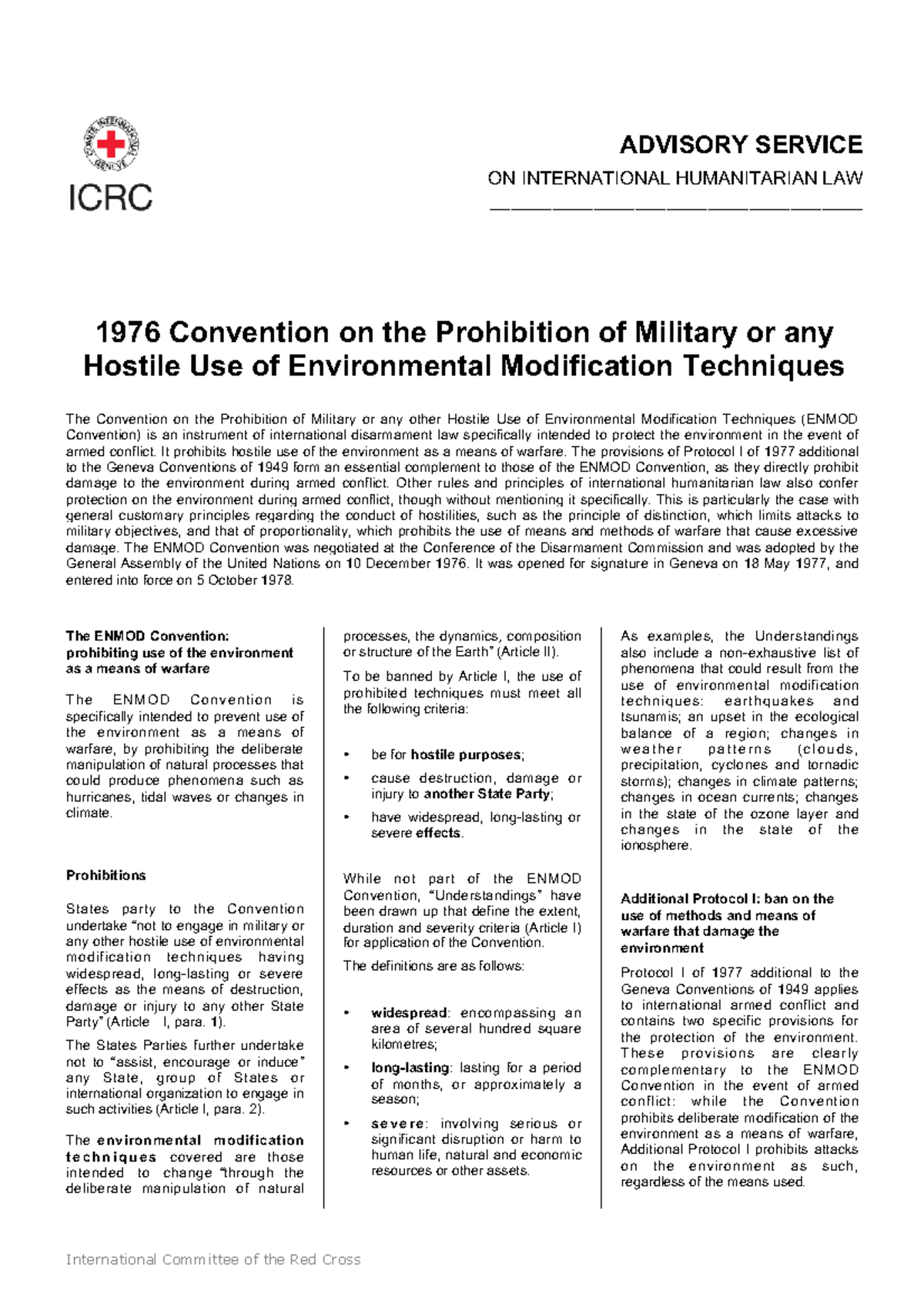 1976 enmod icrc factsheet - ADVISORY SERVICE ON INTERNATIONAL ...