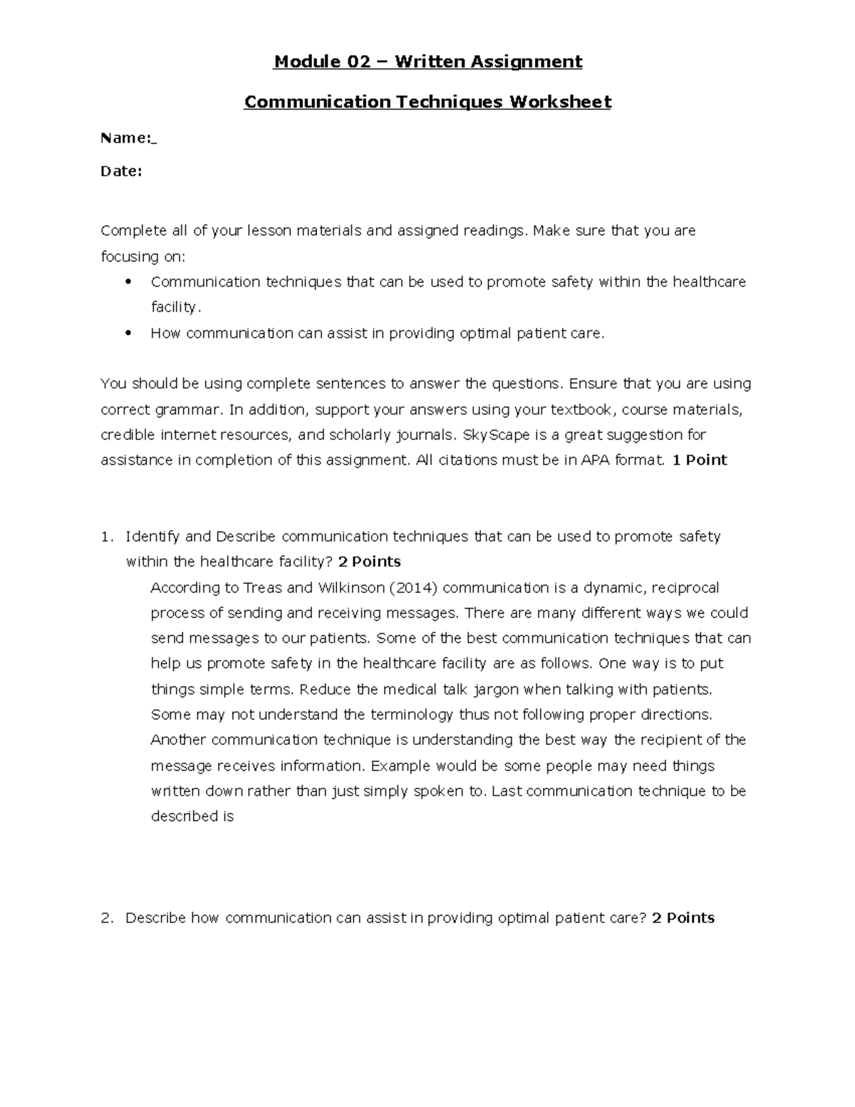 Module 2 Written Assignment - Communication Techniques Worksheet ...