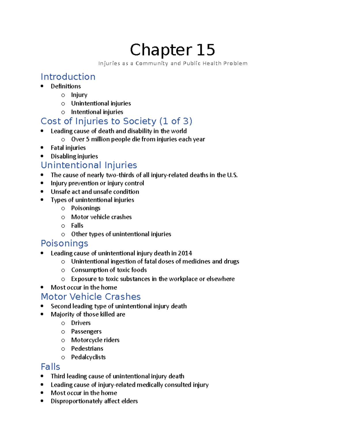 PUBH - Chapter 15 - Chapter 15 Injuries as a Community and Public ...