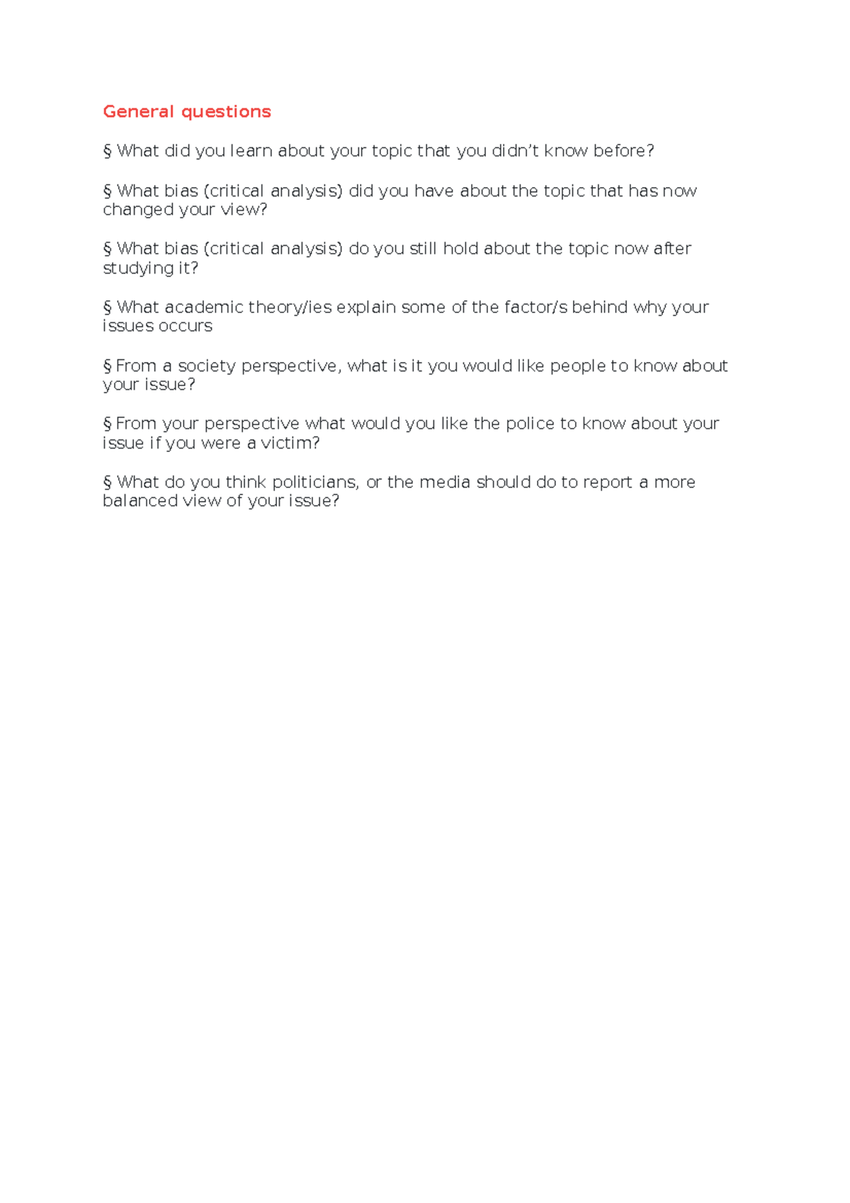 General questions pict Oral - General questions § What did you learn ...