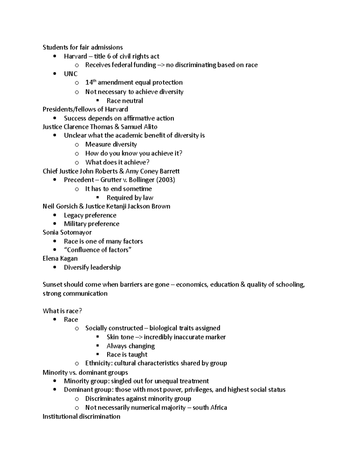 Sociology Notes - Lecture slides - Students for fair admissions Harvard ...