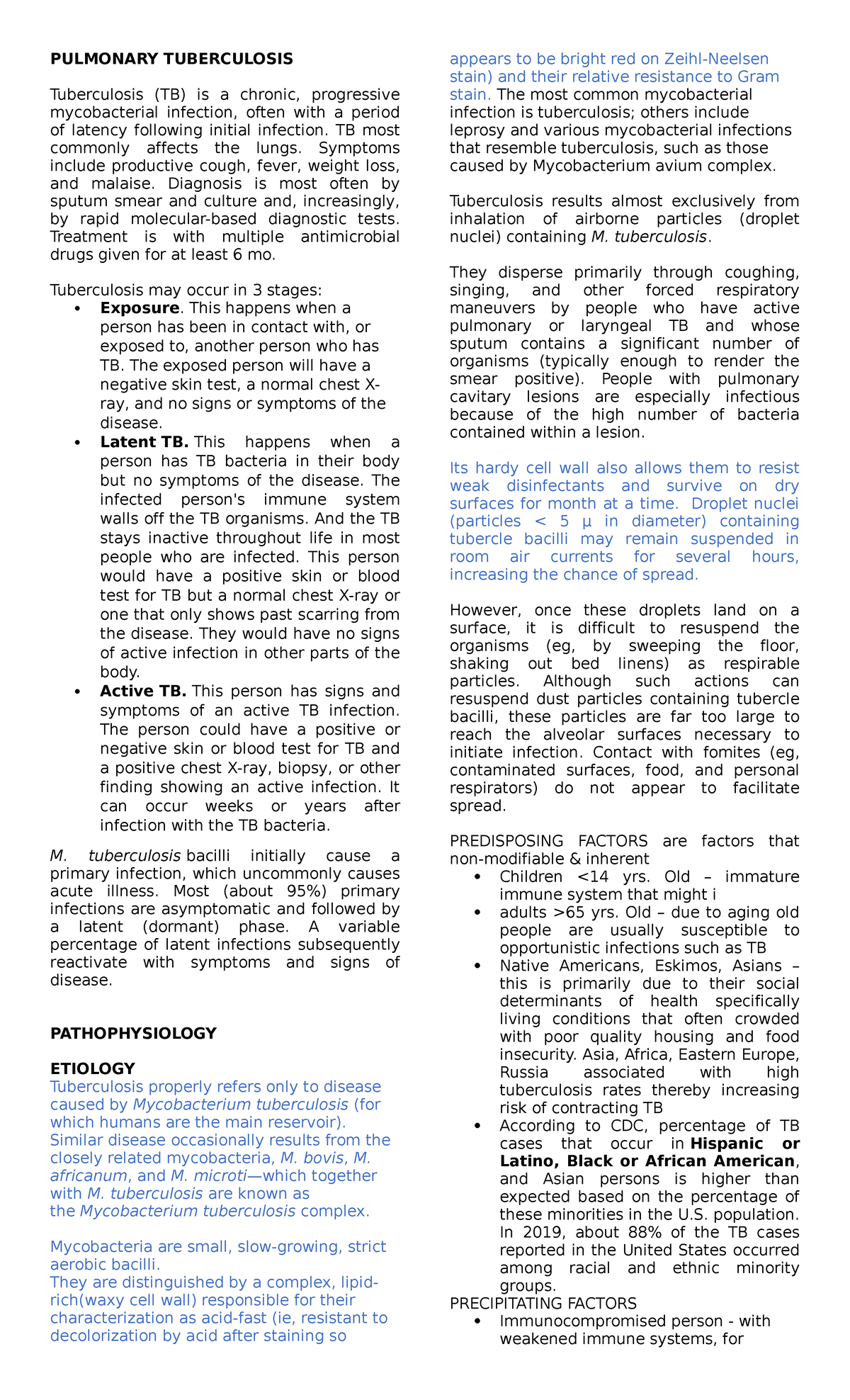 PTB - Case Conference - PULMONARY TUBERCULOSIS Tuberculosis (TB) is a ...