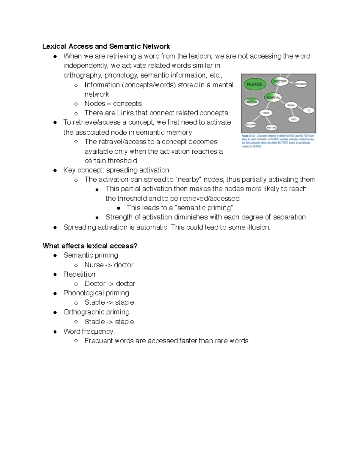 Exam 2 notes 496 - Lexical Access and Semantic Network ! When we are ...