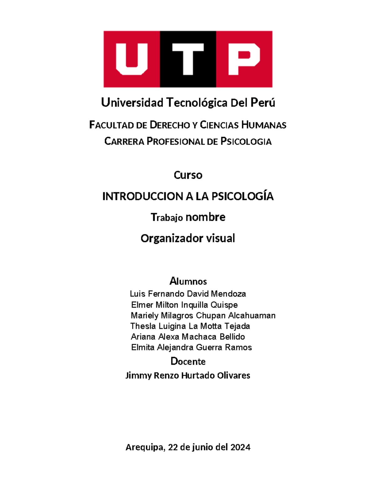 Caratula UTP - Universidad Tecnológica Del Perú FACULTAD DE DERECHO Y ...