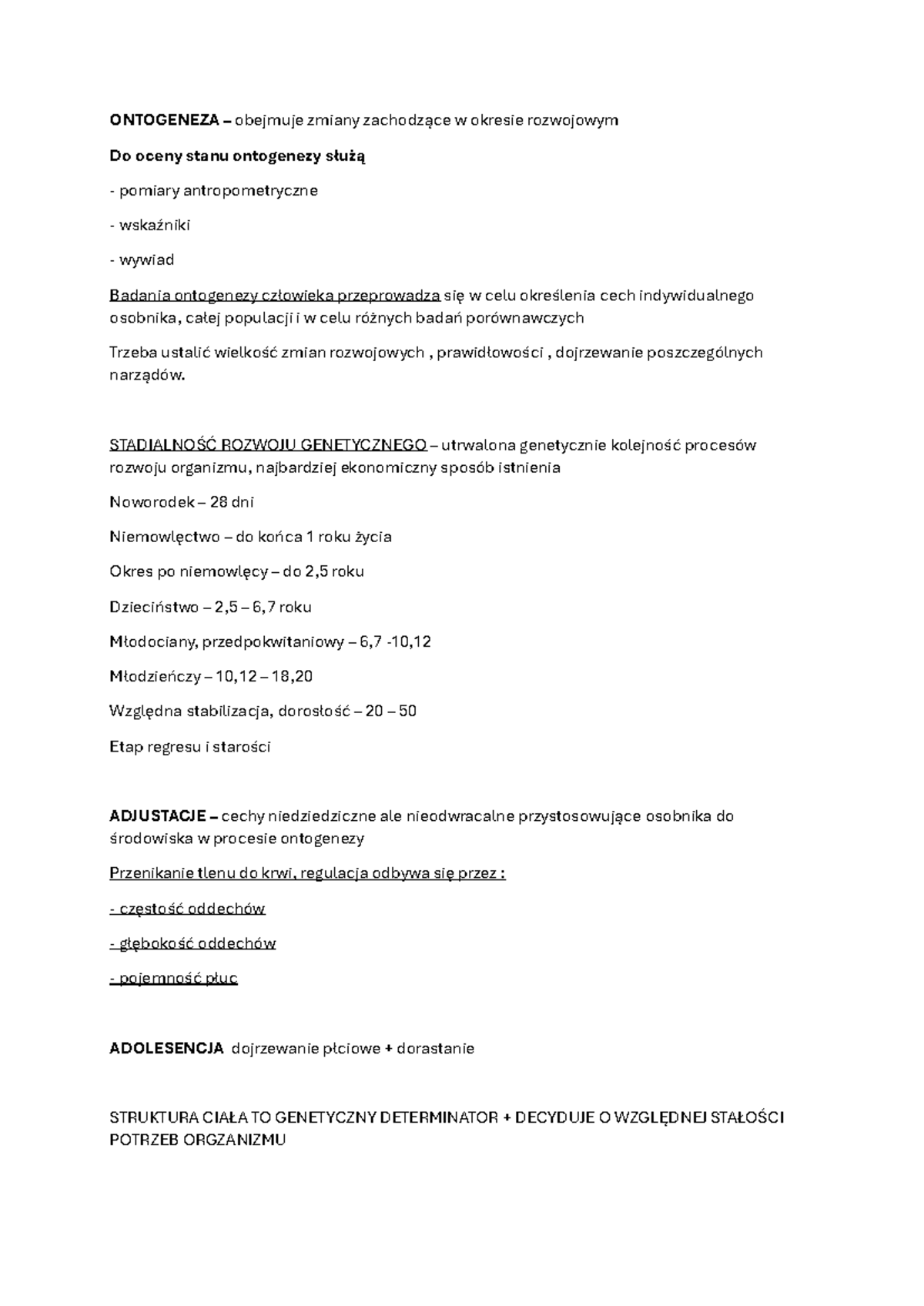 Ontogeneza, rozwój, reguły - ONTOGENEZA – obejmuje zmiany zachodzące w ...