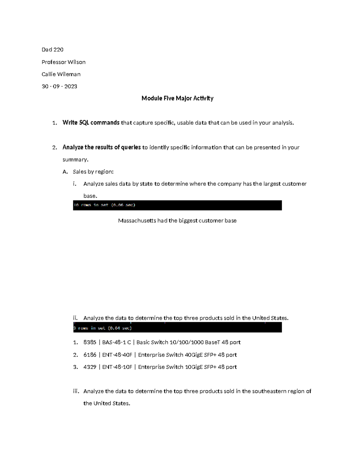 DAD 220 - Module Five Major Activity - Wileman - Dad 220 Professor ...