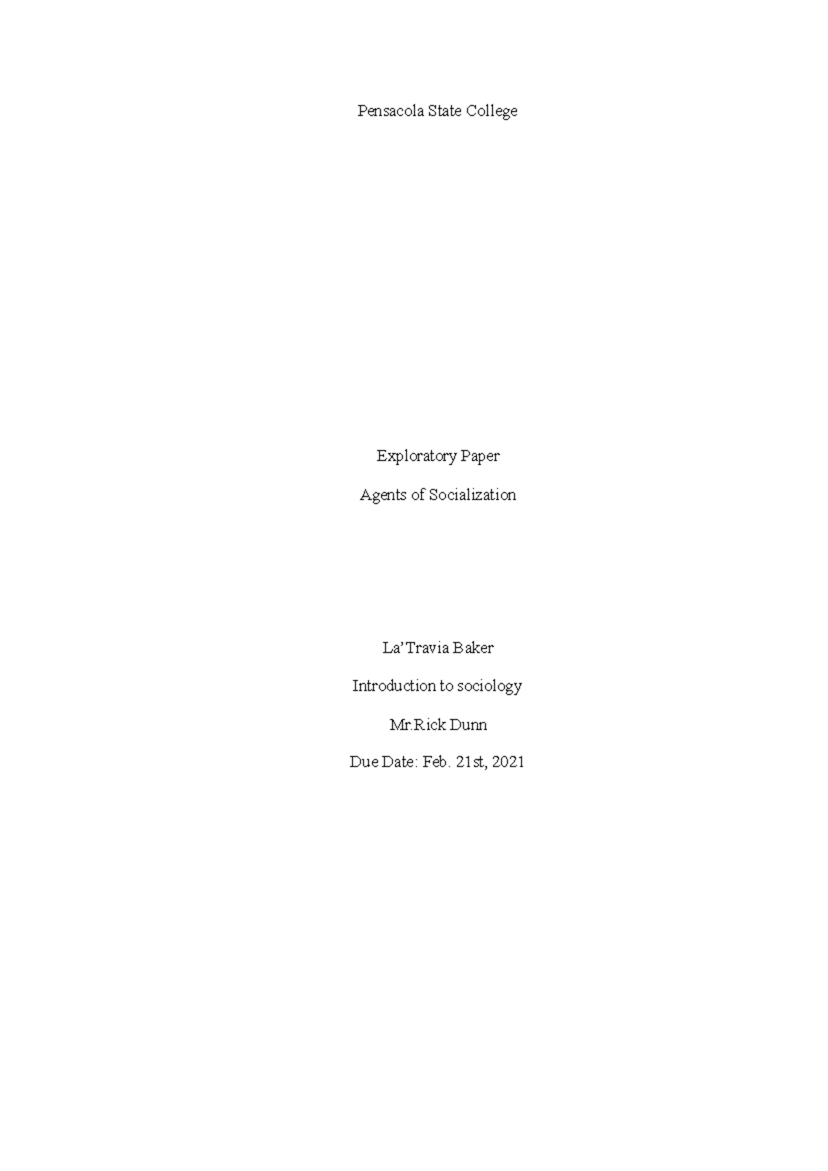 Exploratory Paper - essay - Pensacola State College Exploratory Paper ...