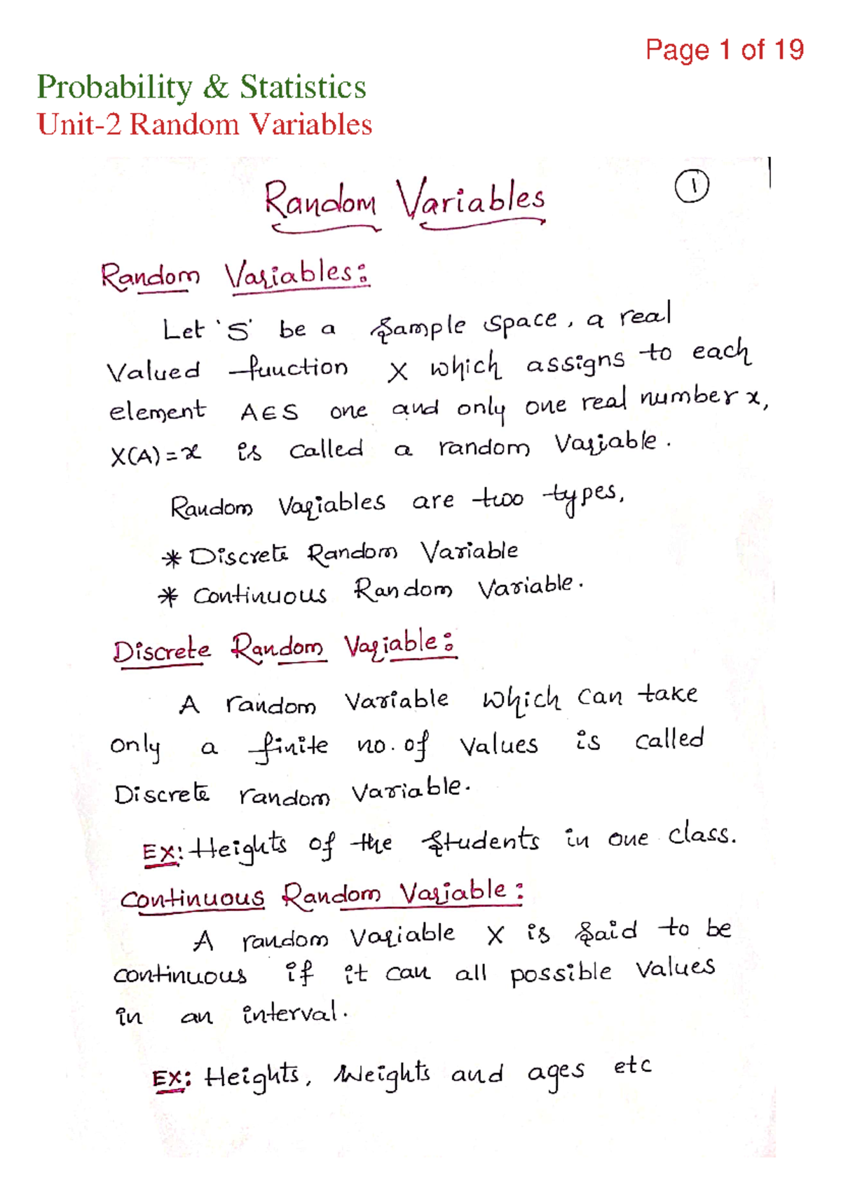 M-I Unit-2 Random Variables - Engineering mathematics-II - Probability ...