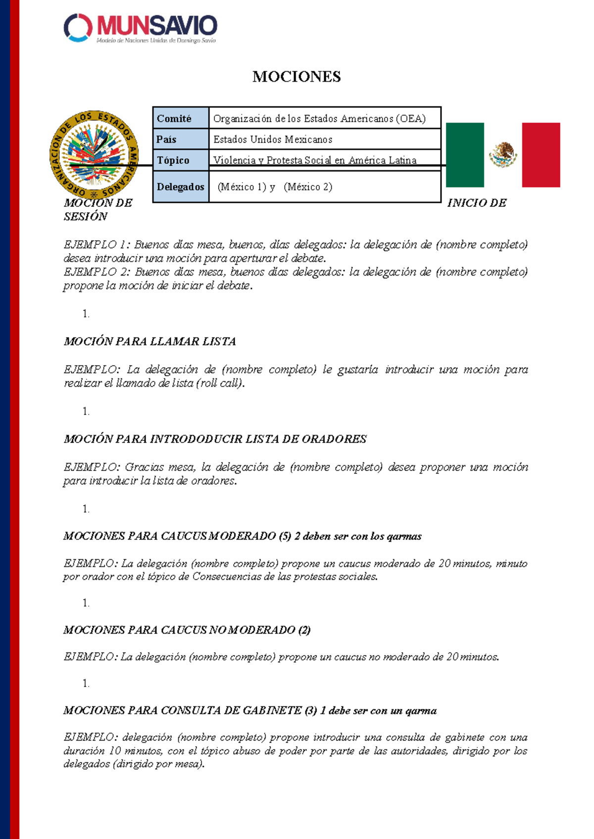 Formato PARA Mociones - MOCIONES MOCIÓN DE INICIO DE SESIÓN EJEMPLO 1 ...