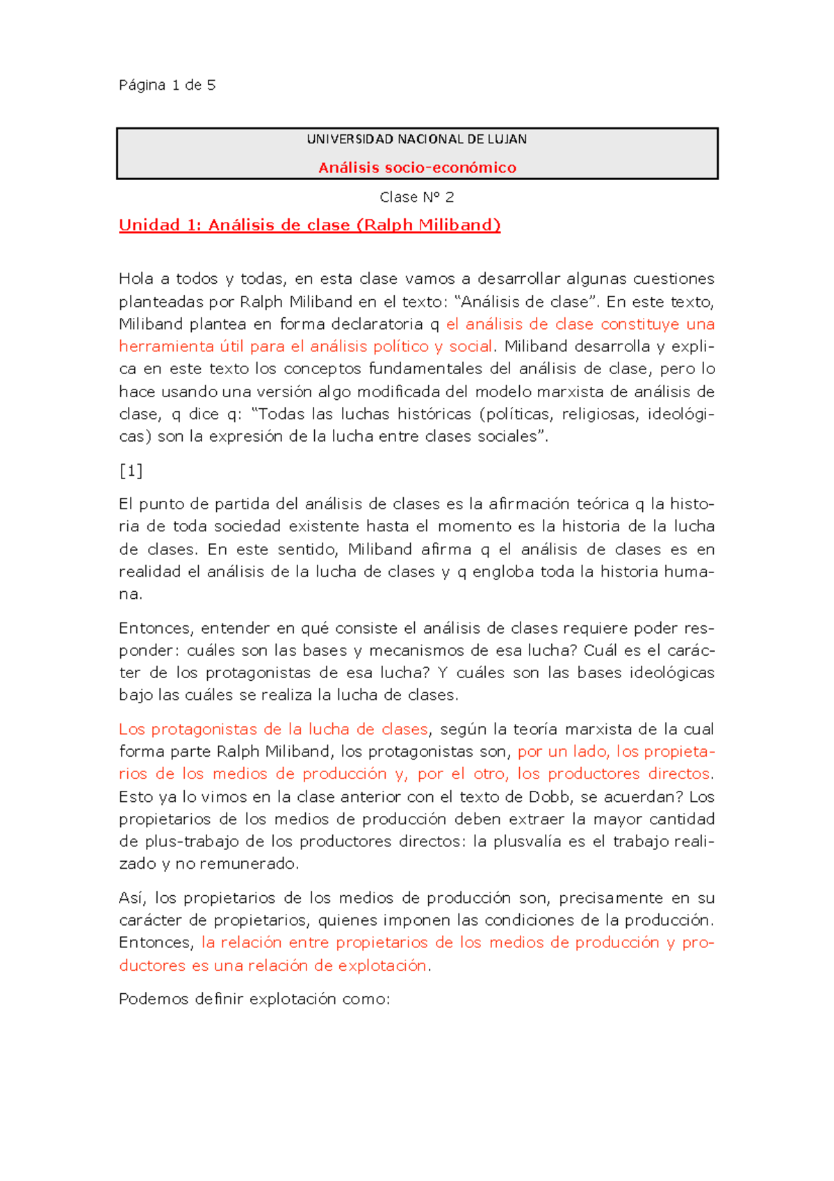 ASE 24 - clase 2 - Miliband Clases sociales - Página 1 de 5 UNIVERSIDAD ...