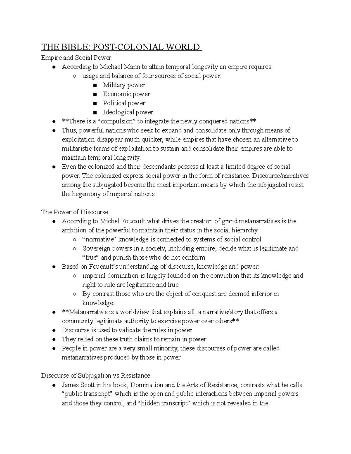 RELG 203-Post-Colonial War Lecture - THE BIBLE: POST-COLONIAL WORLD ...