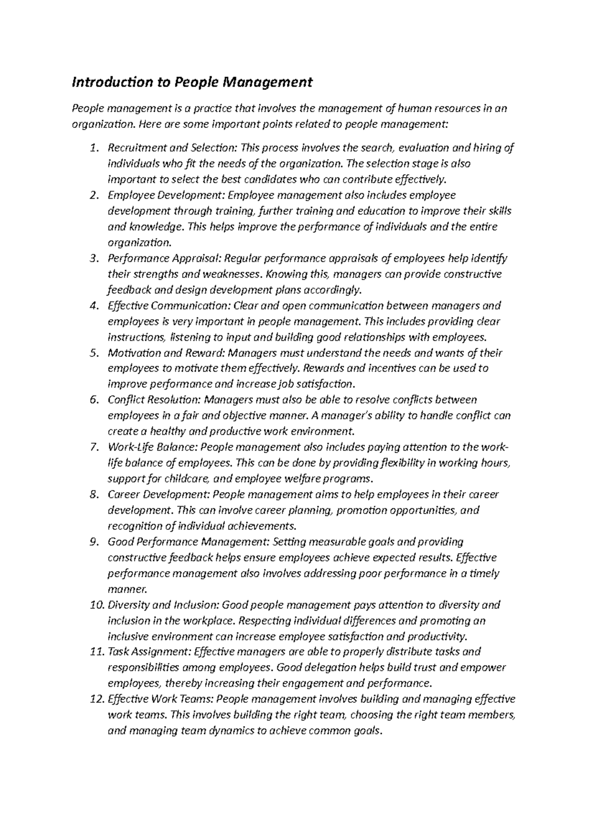 Introduction to People Management, study notes - Introduction to People ...