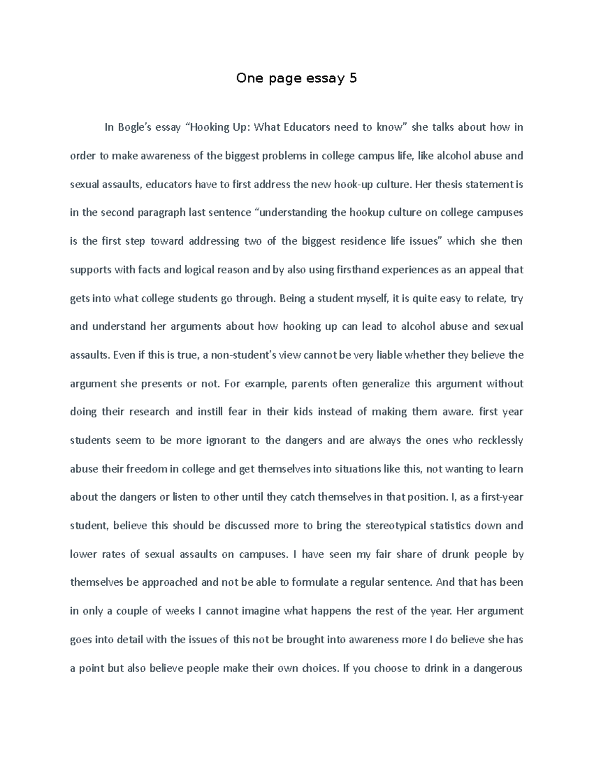 One page essay 5 - Her thesis statement is in the second paragraph last ...