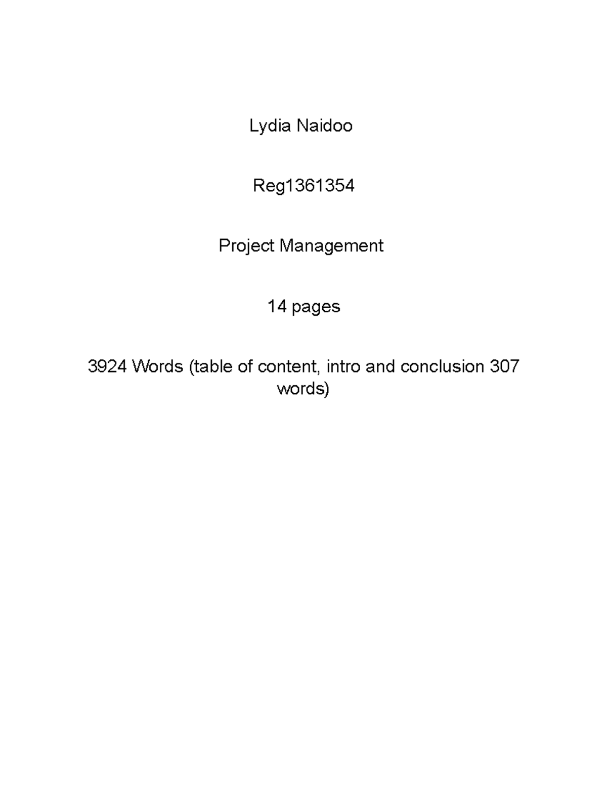 Lydia Naidoo Project Managment Assignment 2 - Lydia Naidoo Reg Project ...