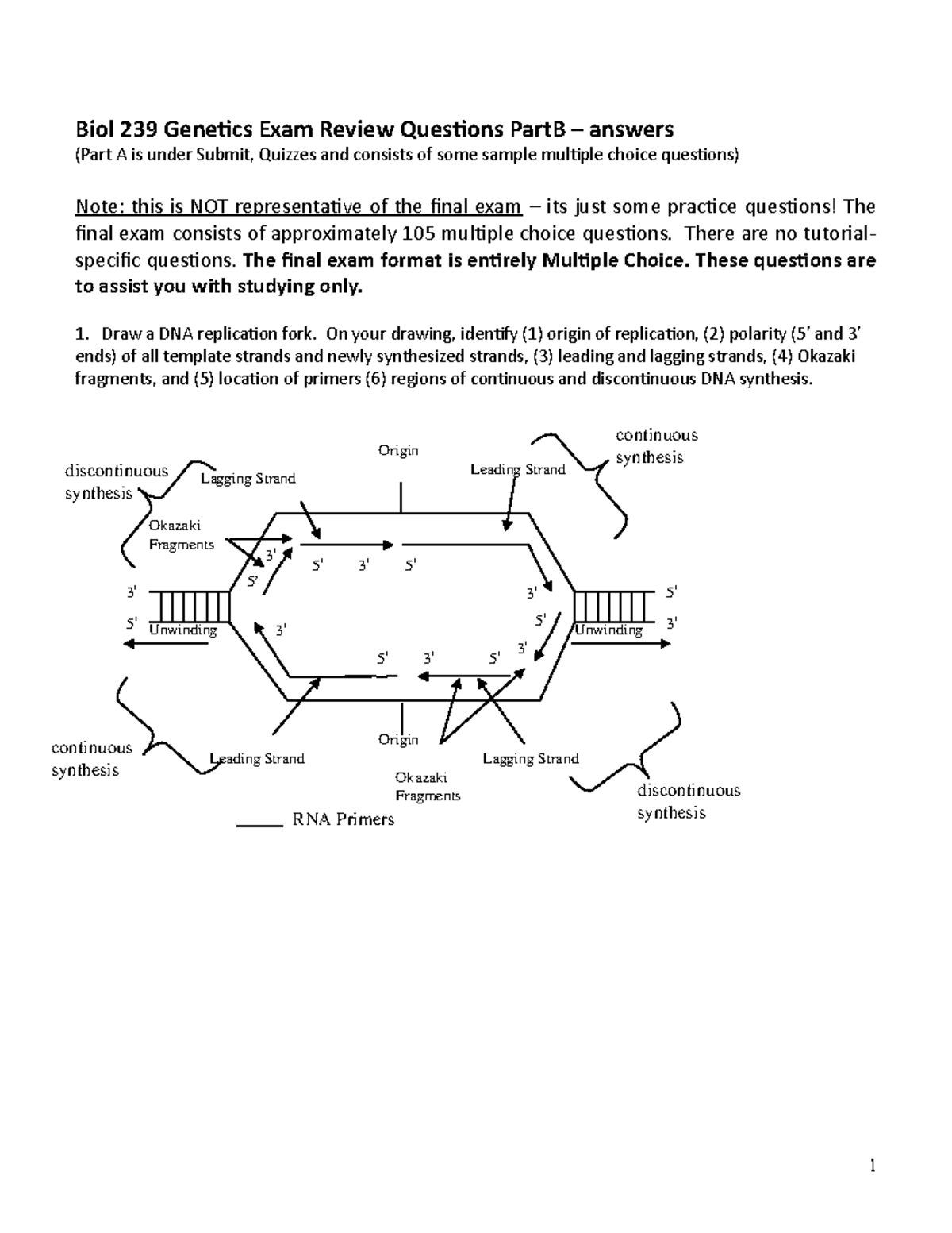 Exam Review Part Bansw - Biol 239 Genetics Exam Review Questions PartB ...