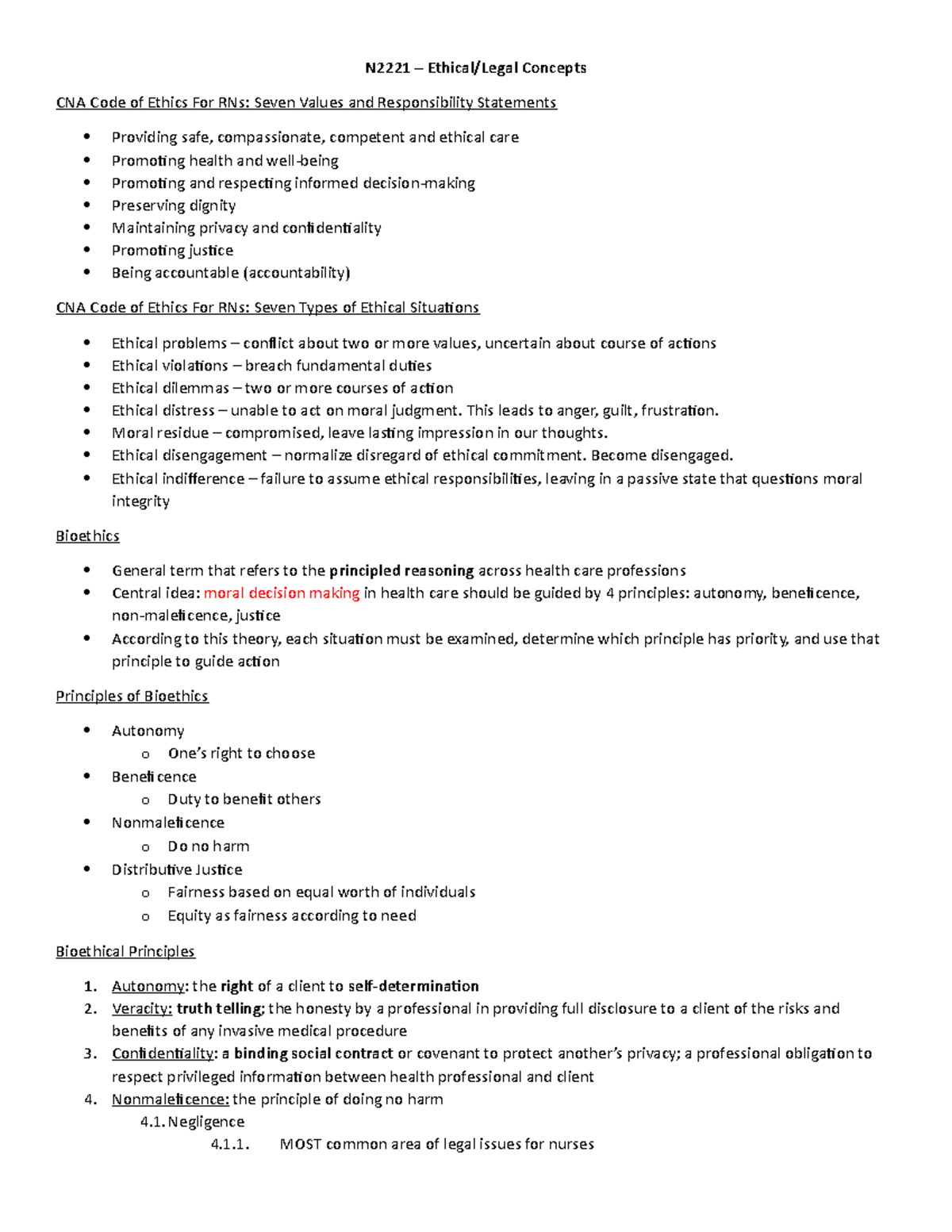 N2221 - Ethical Legal Concepts - N2221 – Ethical/Legal Concepts CNA ...