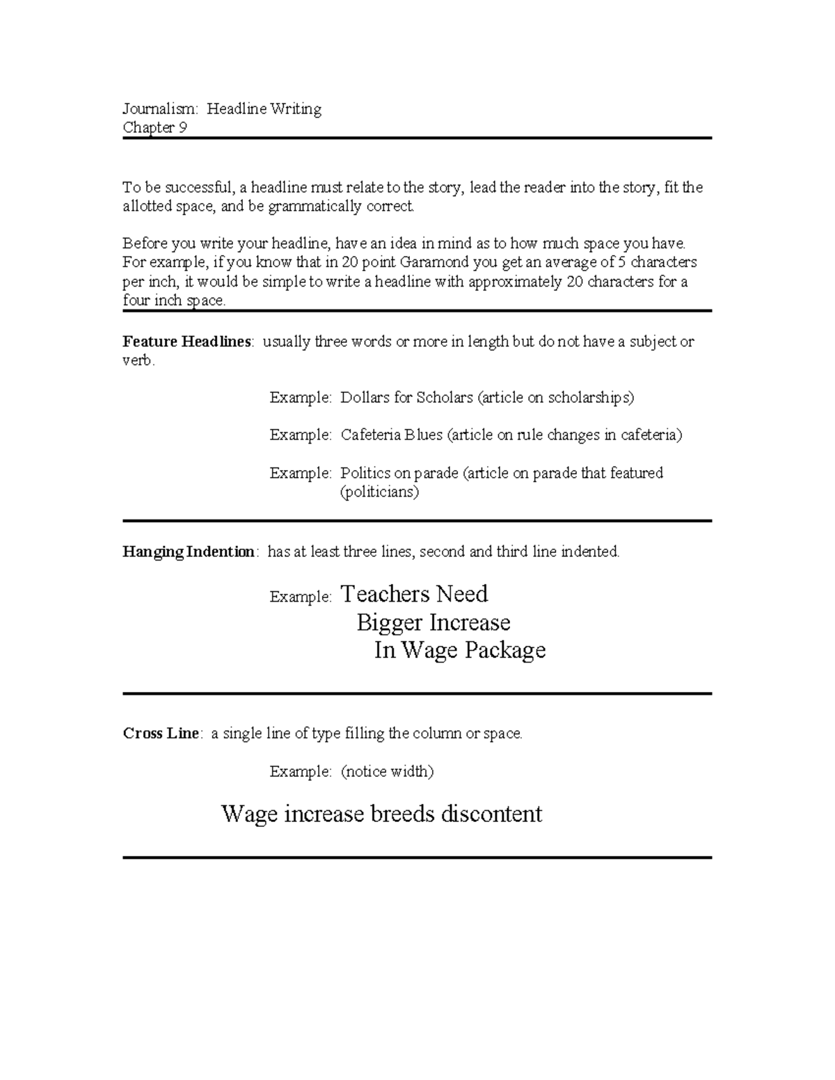 Headline notes practice materials to improve grades - Journalism ...