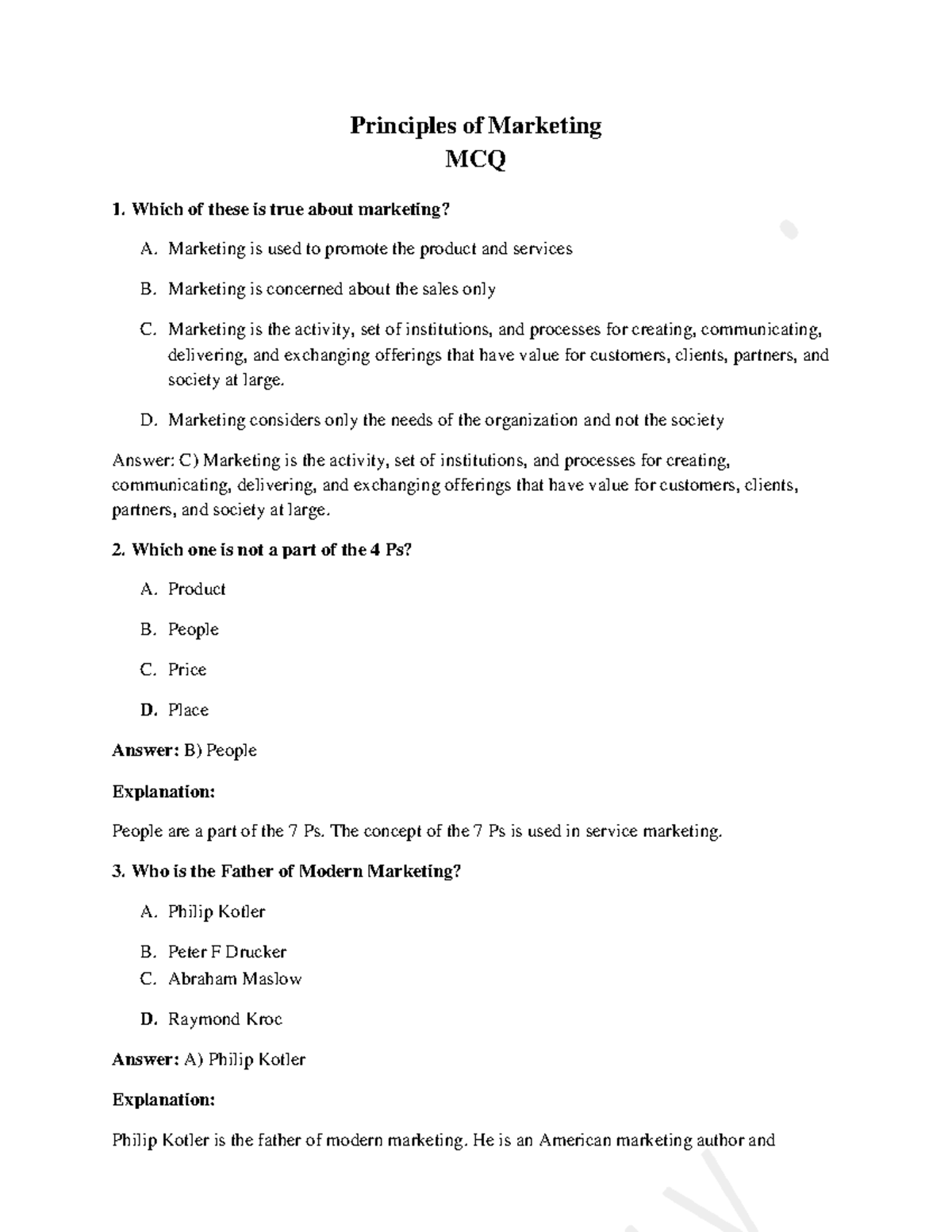 Principles of Marketing MCQ - Principles of Marketing MCQ Which of ...