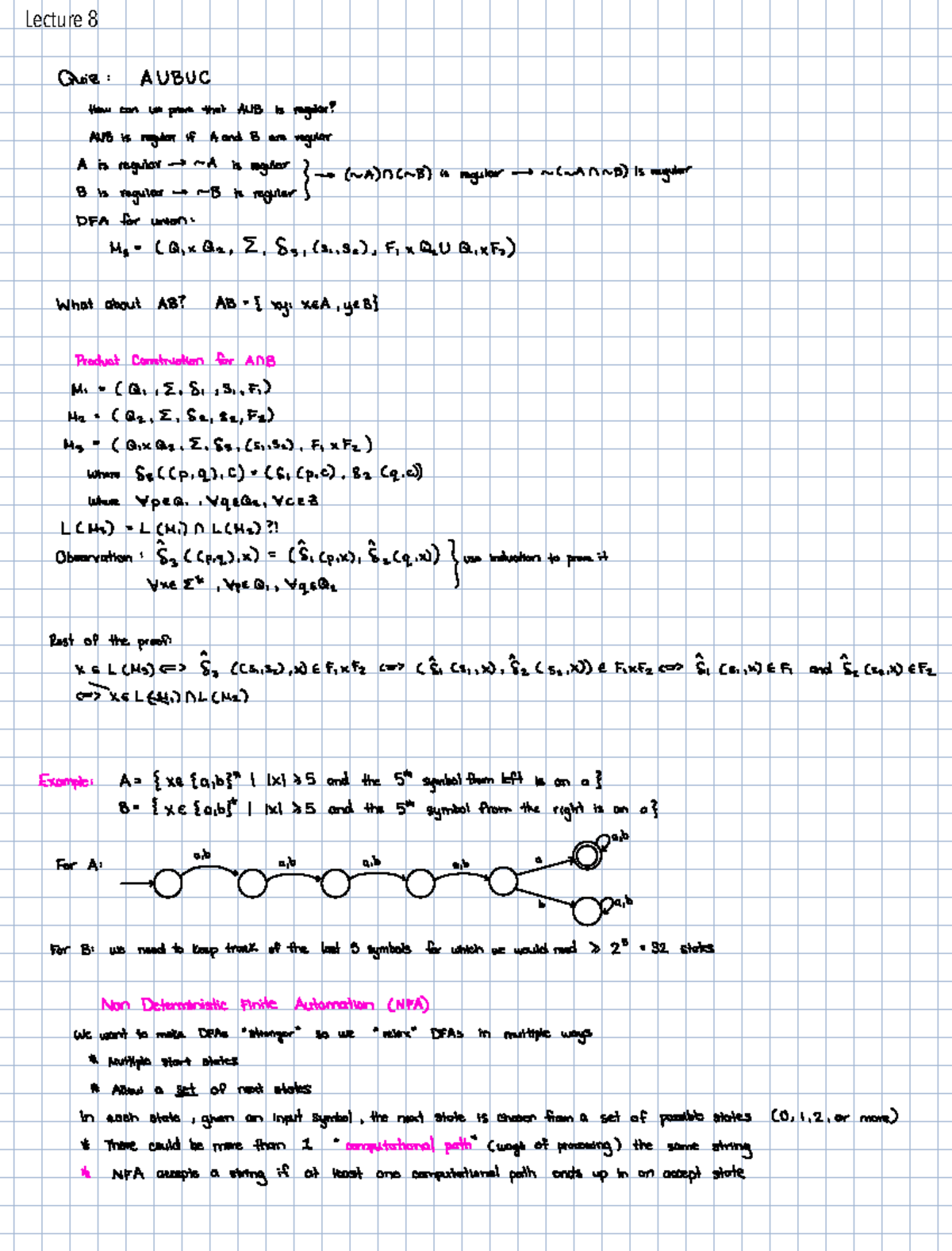 Lecture 8: Product Construction - Lecture 8 Quiz AUBUC Howcan weprovethatAUB is regular AUBis ...