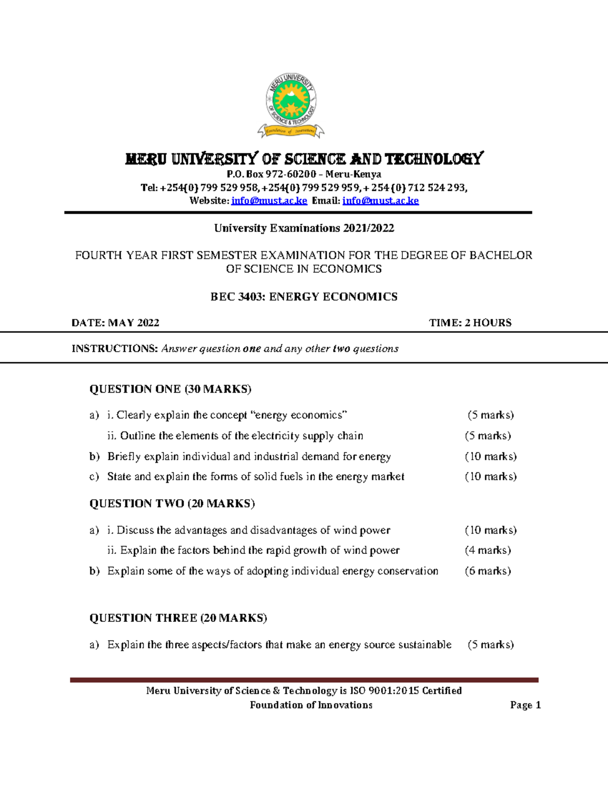 BEC 3403 Energy Economics - Meru University of Science & Technology is ...