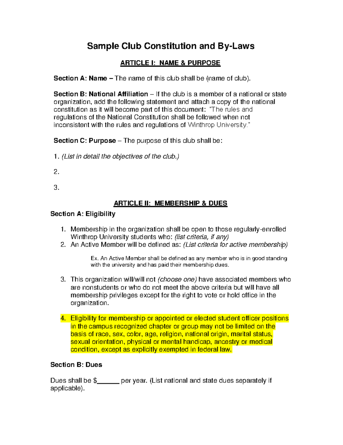 Sample Constitution - lalallalalalalalalalalal - Sample Club ...